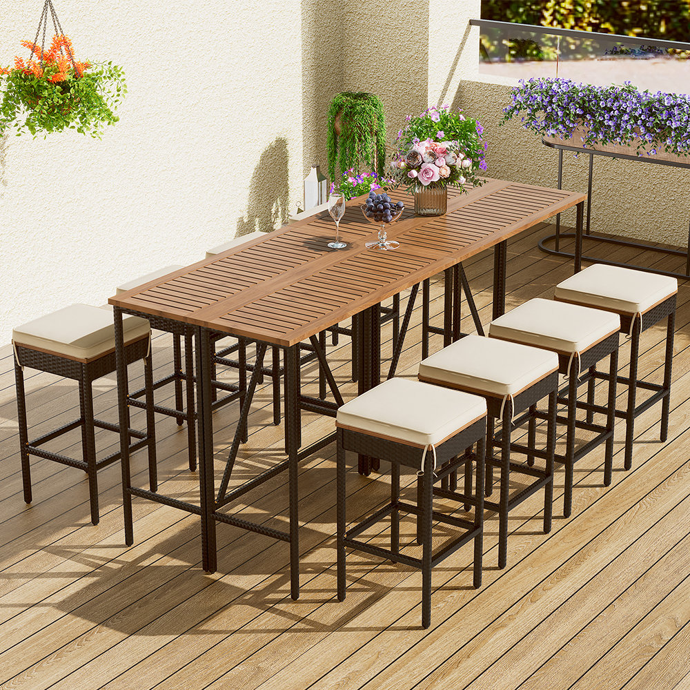 Hokku Designs Raeto 10-Piece Outdoor Dining Set, Patio Bar Table Set, 2 ...
