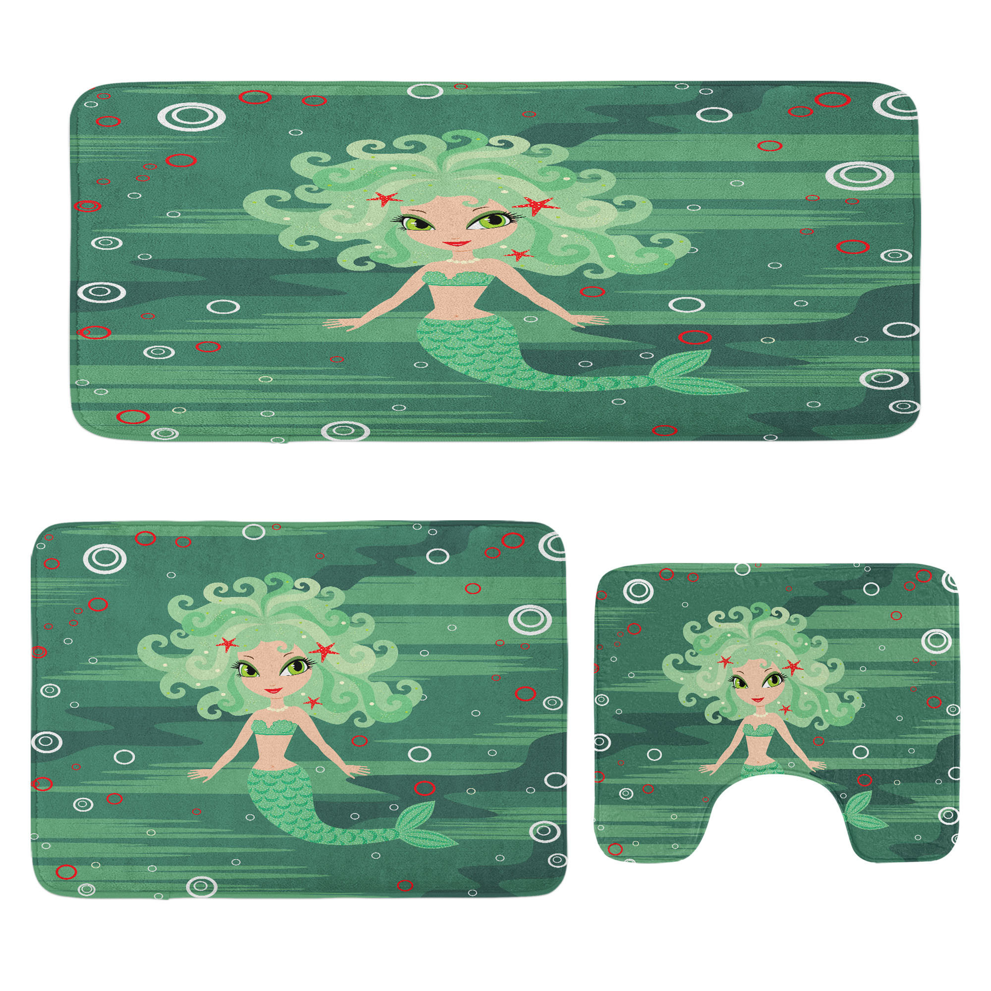 East Urban Home Mermaid Bathroom Rug Set 3 Pieces U-Shape & Rectangle ...