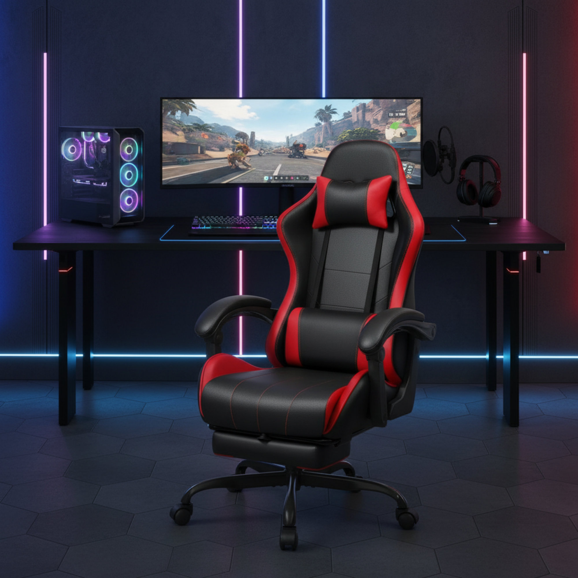 Trule Black High-Back Ergonomic Chair With Footrest And Lumbar Support ...