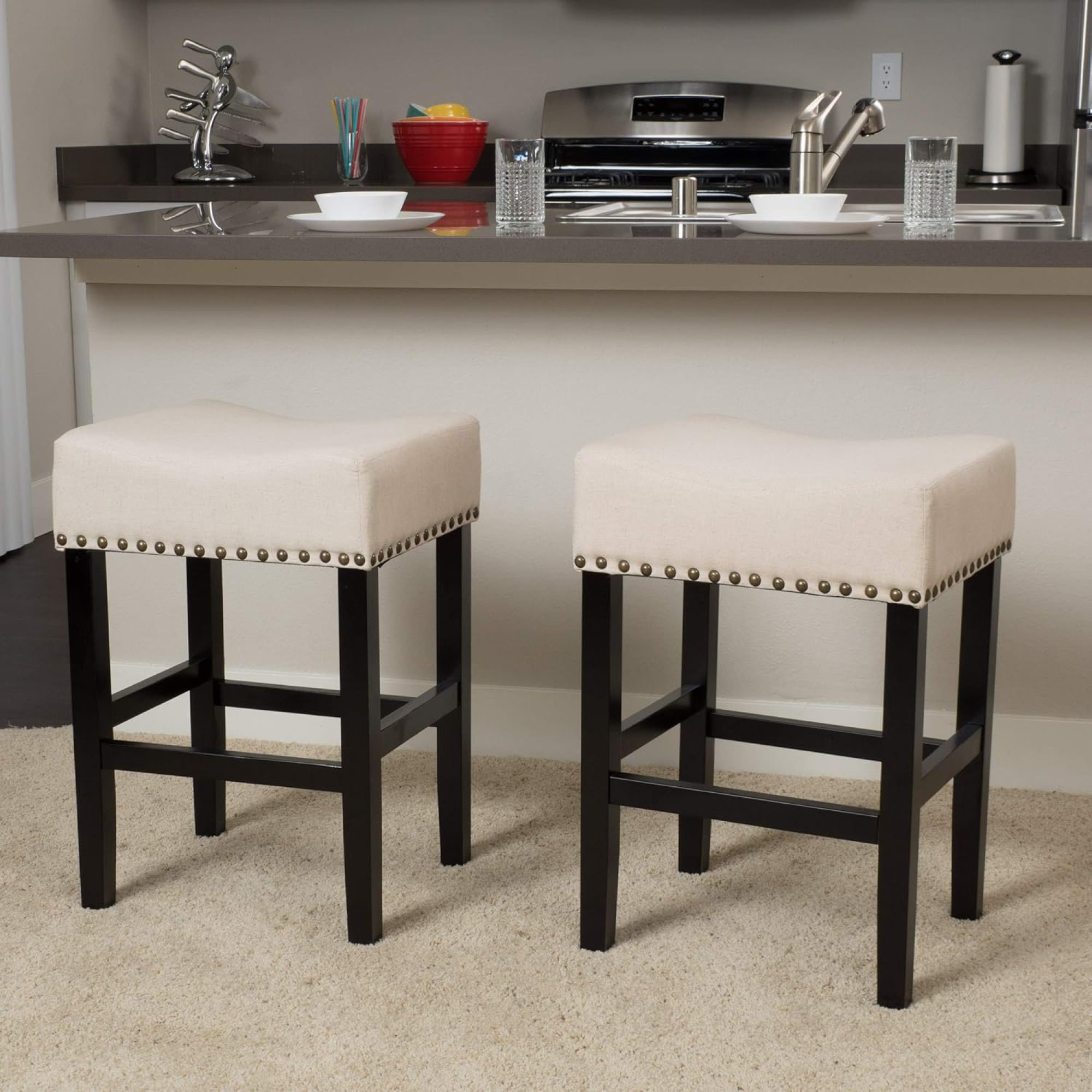 Winston Porter Laramie Linen Fabric Counter Stools, 2-piece Set In ...