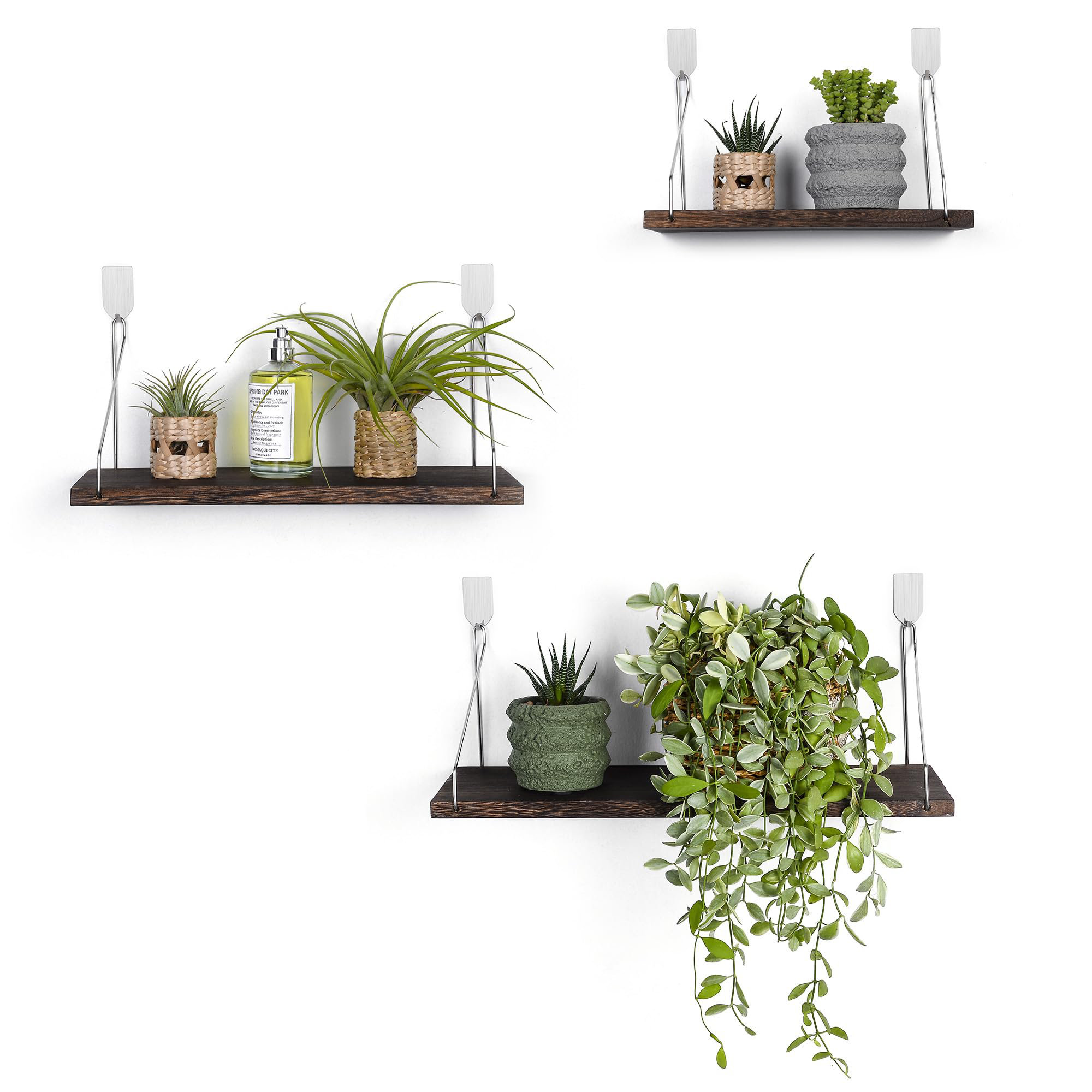 Millwood Pines 3 Piece Floating Shelves Set, Rustic Solid Wood Floating ...