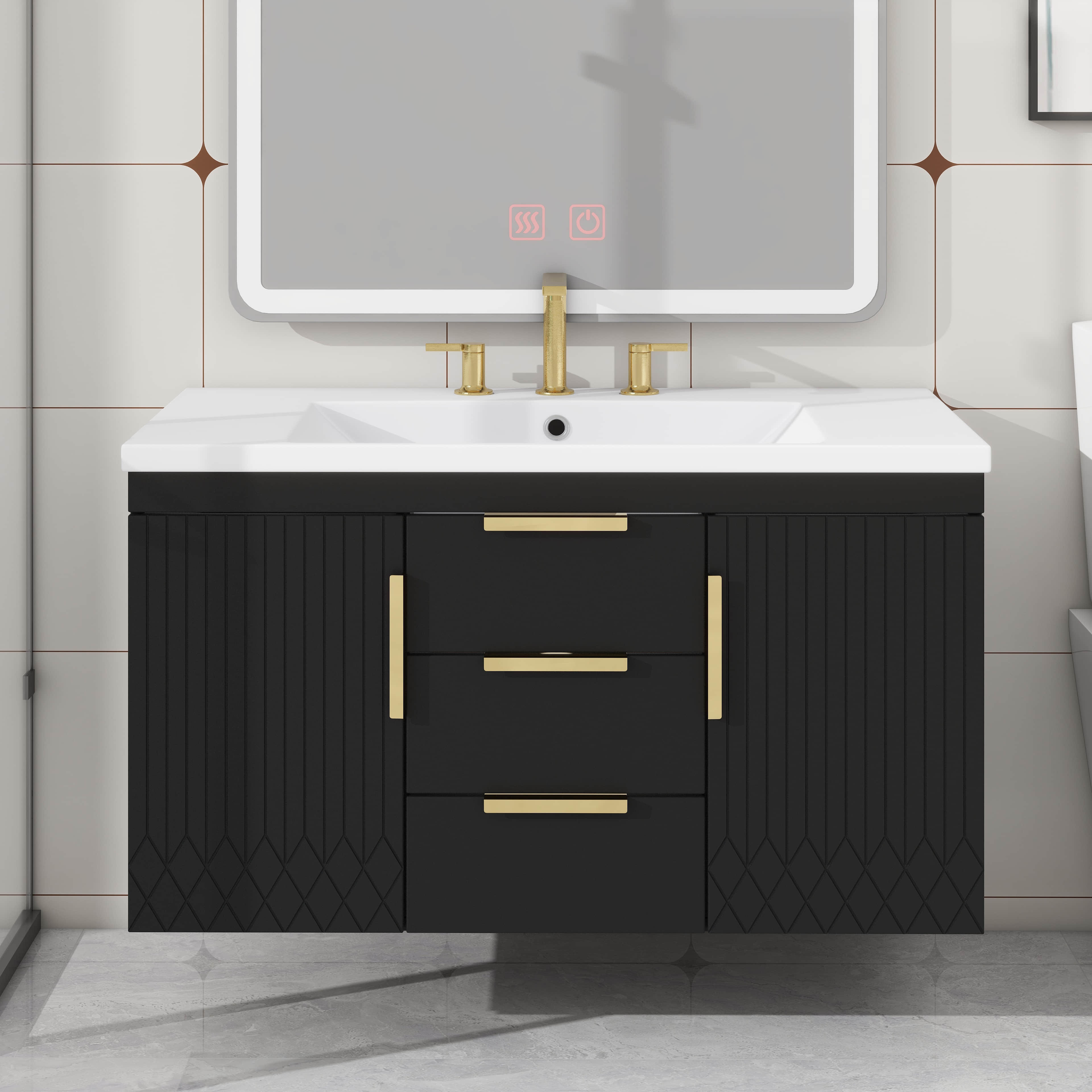 Ebern Designs 36 Inch Bathroom Vanity With Sink, Wall Mounted Bathroom ...