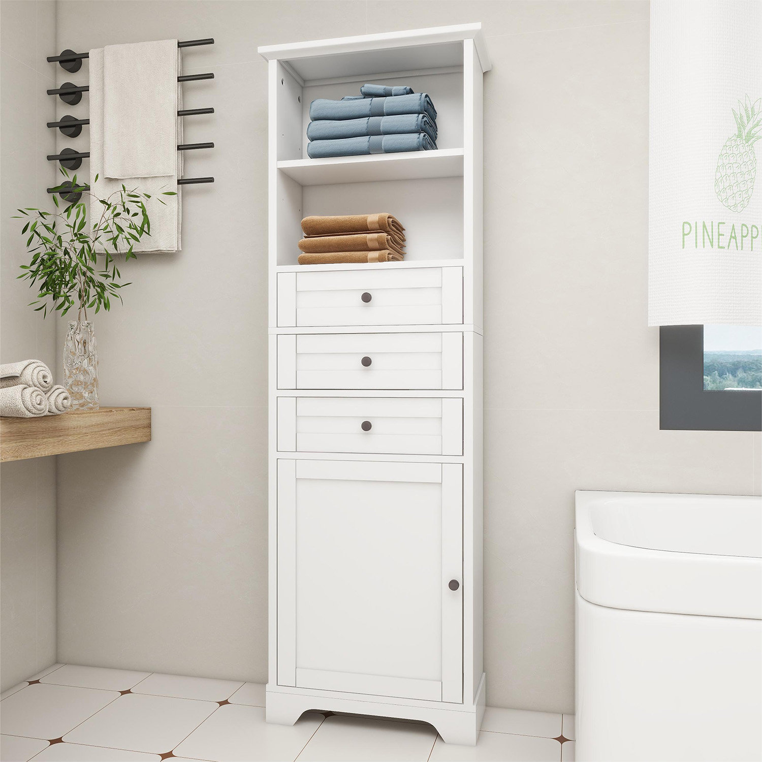 Lark Manor™ High Storage Cabinet With White Painted Wooden Finish ...