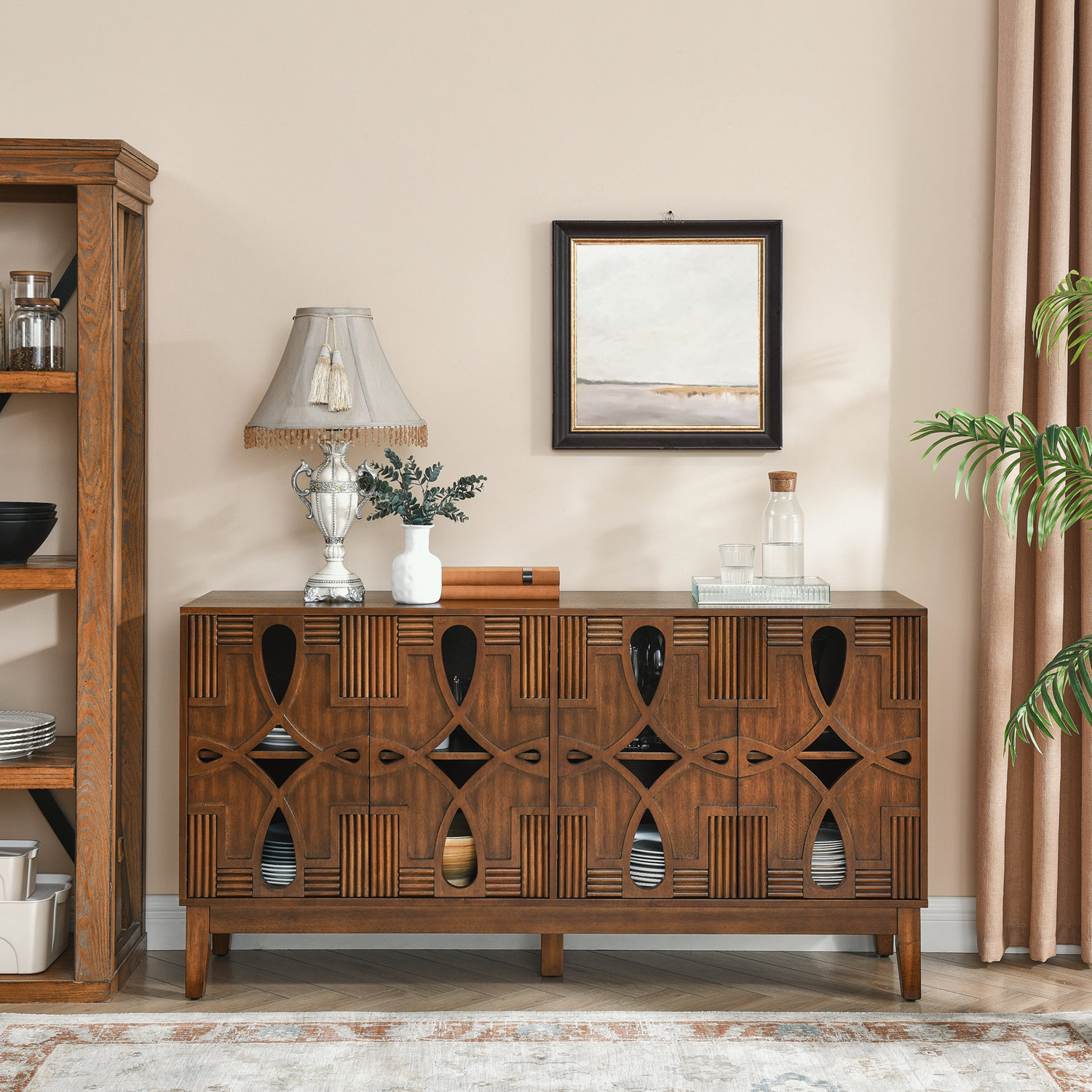 Winston Porter Storage Cabinet With 4 Doors Modern Sideboard Adjustable ...
