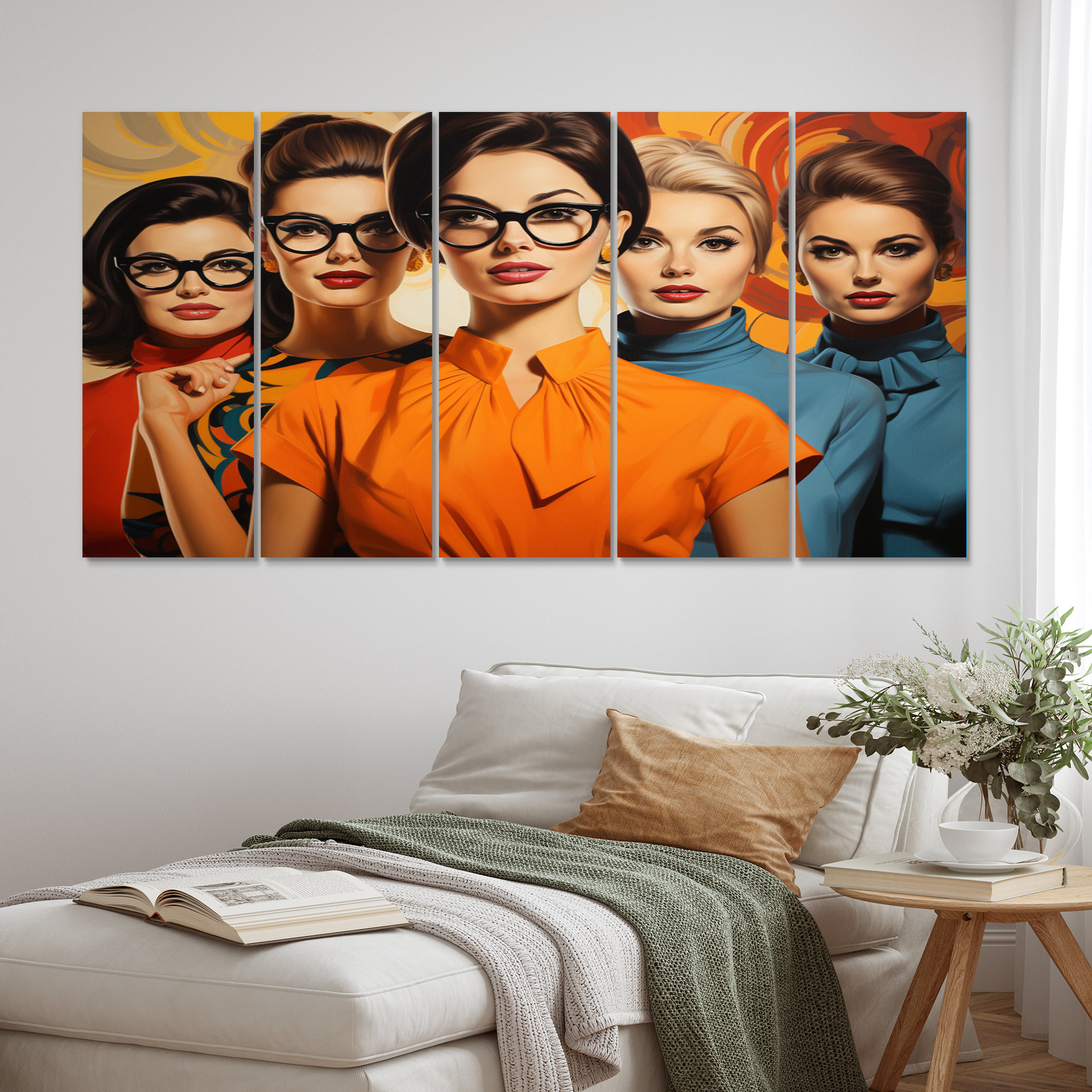 Mercer41 " Orange Mid Century Retro Portraits III " 5 - Pieces ...