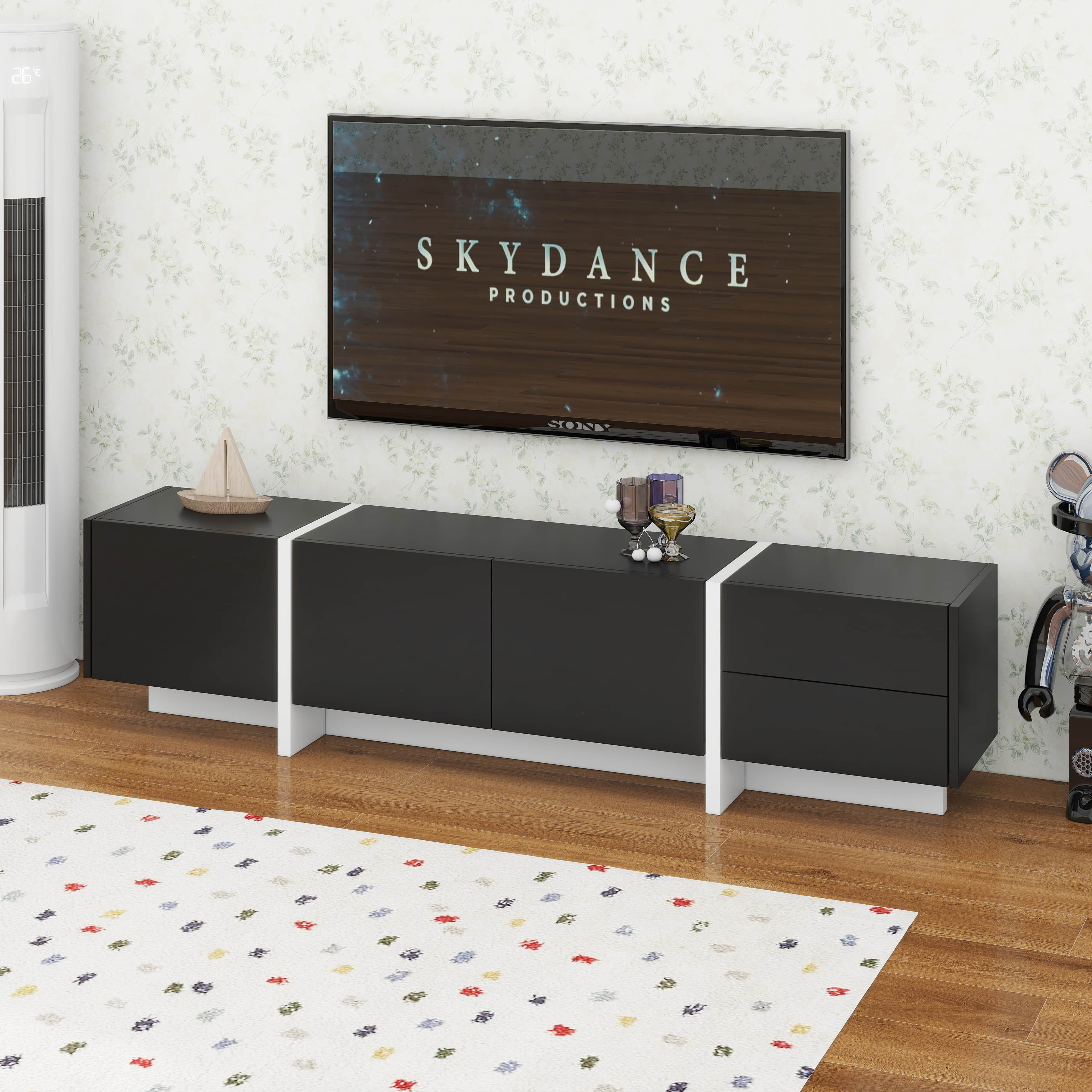Wrought Studio™ High Gloss Modern TV Stand, Stylish Entertainment ...