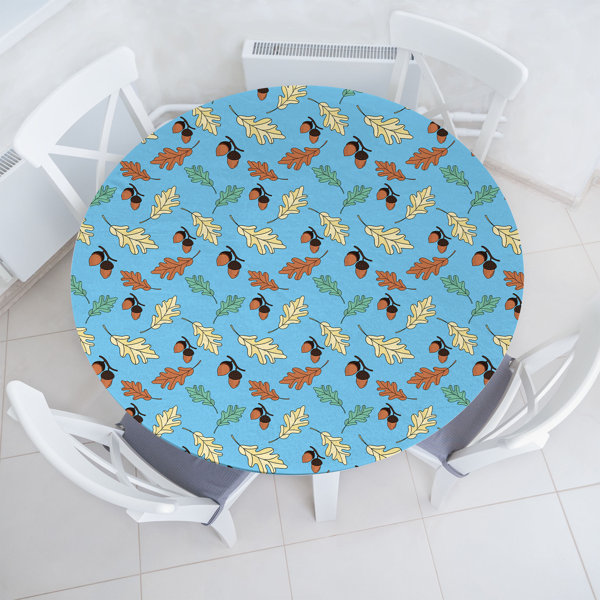 Winston Porter Acorn Fitted Round Tablecloth 36"- 40" Diameter Blue and ...