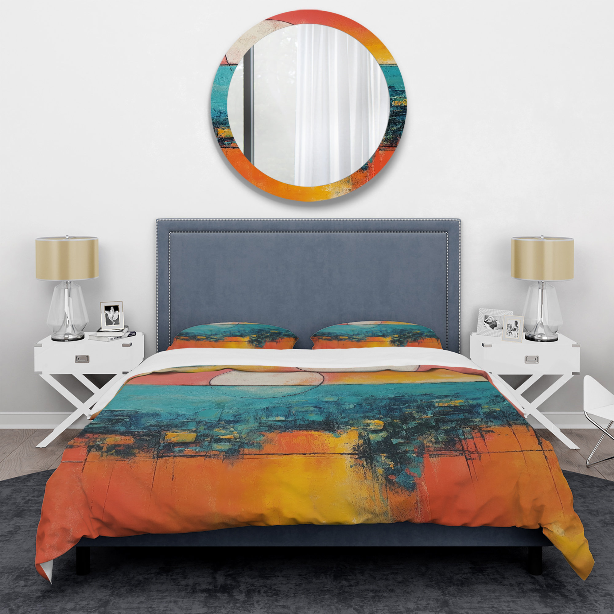 Design Art Blue And Orange Minimalism Sunset I - Abstract Minimalism Duvet Cover Set | Wayfair
