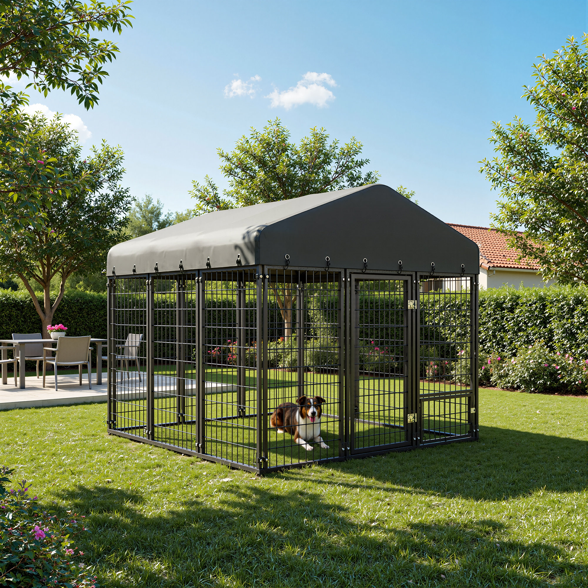 Morflys 73" X 70" Outdoor Metal Dog Kennel And Chicken Run With UV ...