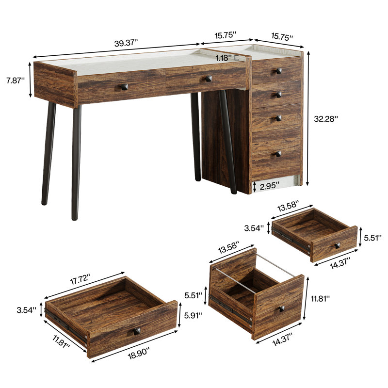 George Oliver 55" Computer Desk With File Cabinet, Writing Study Desks ...