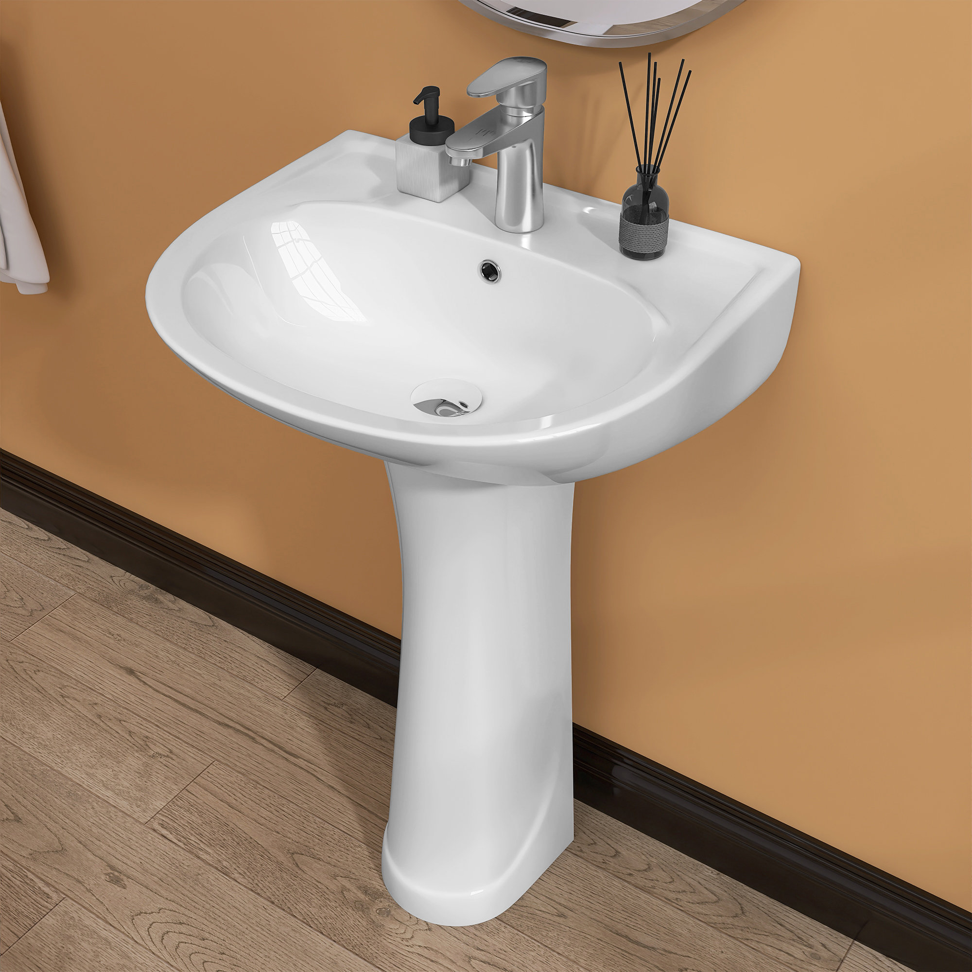 GETPRO 21'' W x 32'' H Modern Pedestal Bathroom Sink Combo in White Vitreous China Ceramic ...