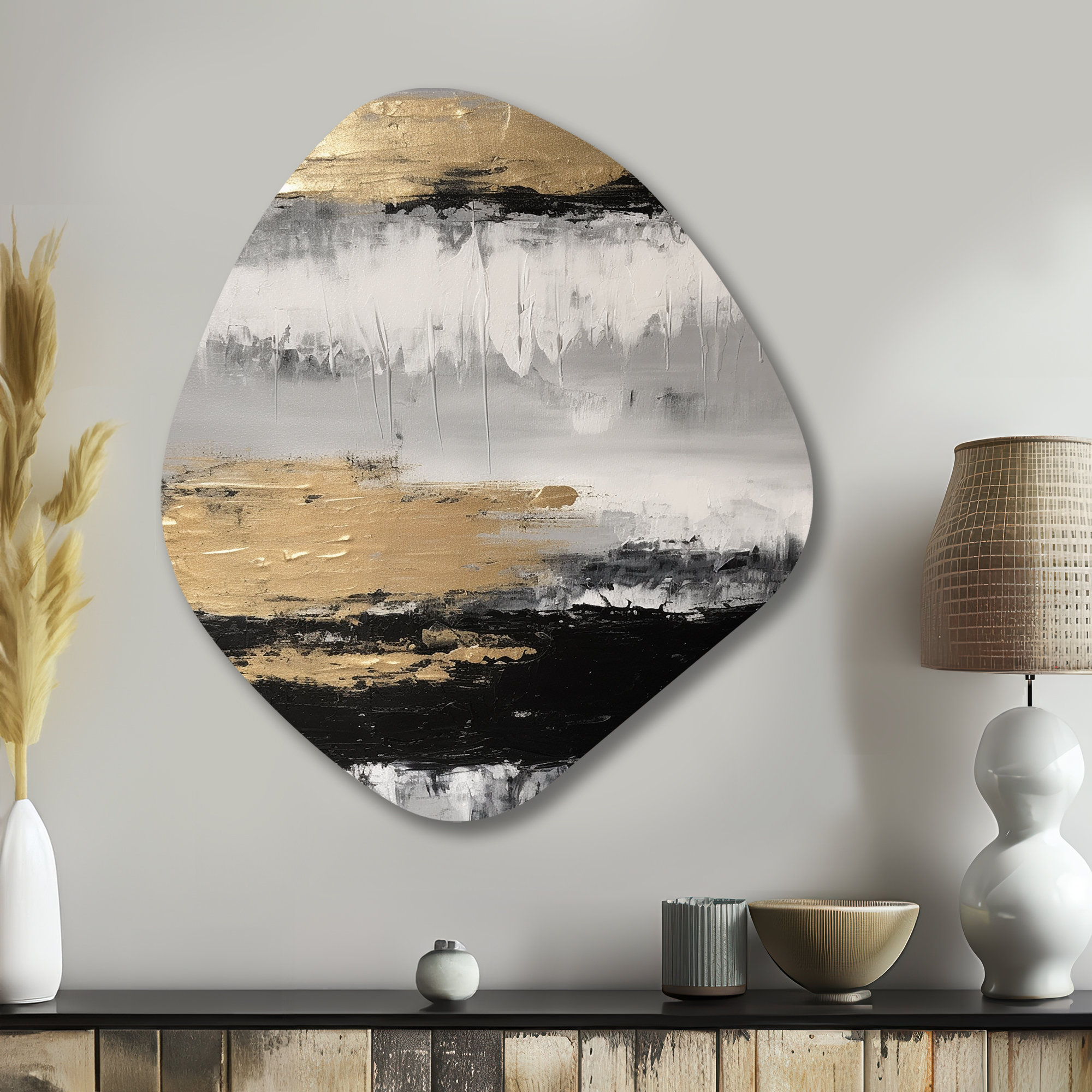 Design Art Minimal Joy In Black And Gold III - Abstract Asymmetrical ...
