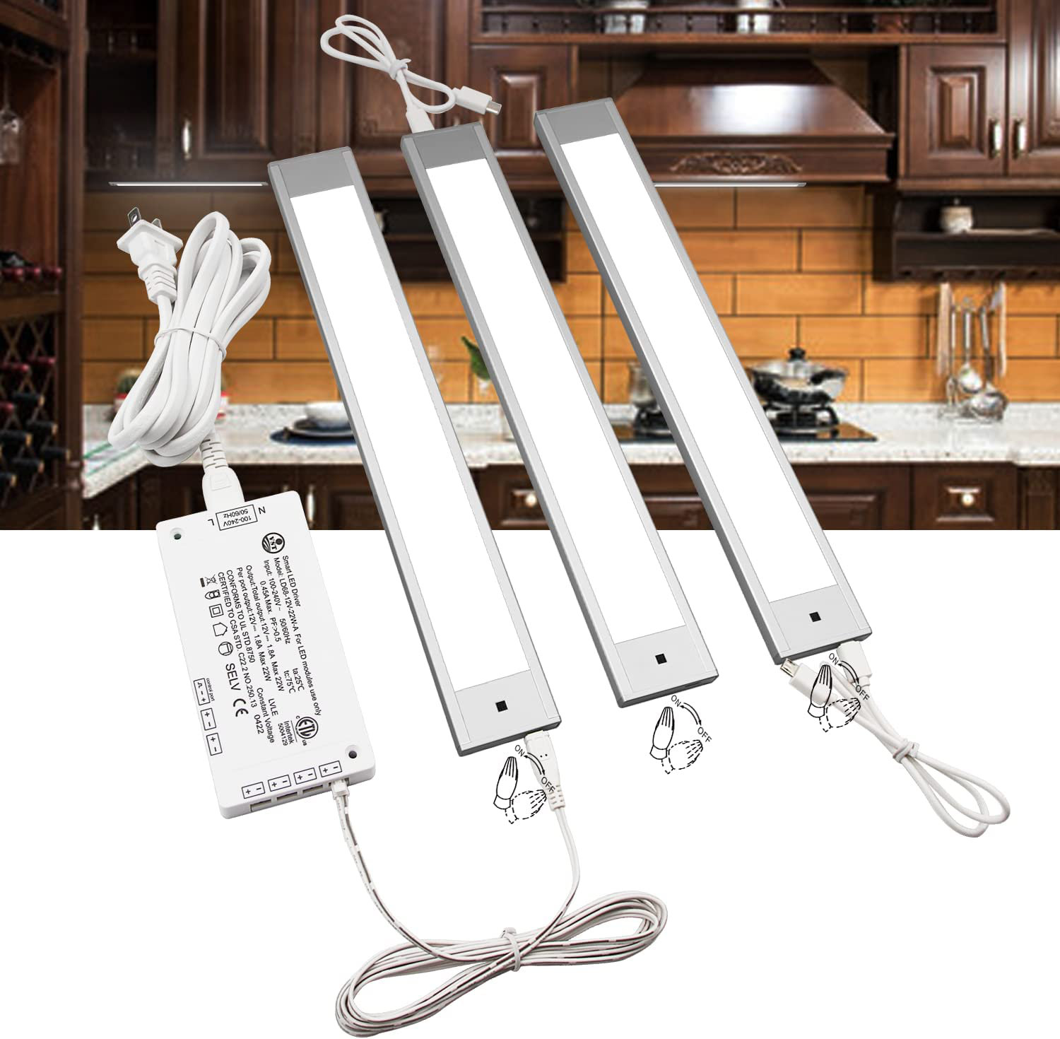 VST No-Drill Under Cabinet Lights - Hand Wave Control, Brightness ...