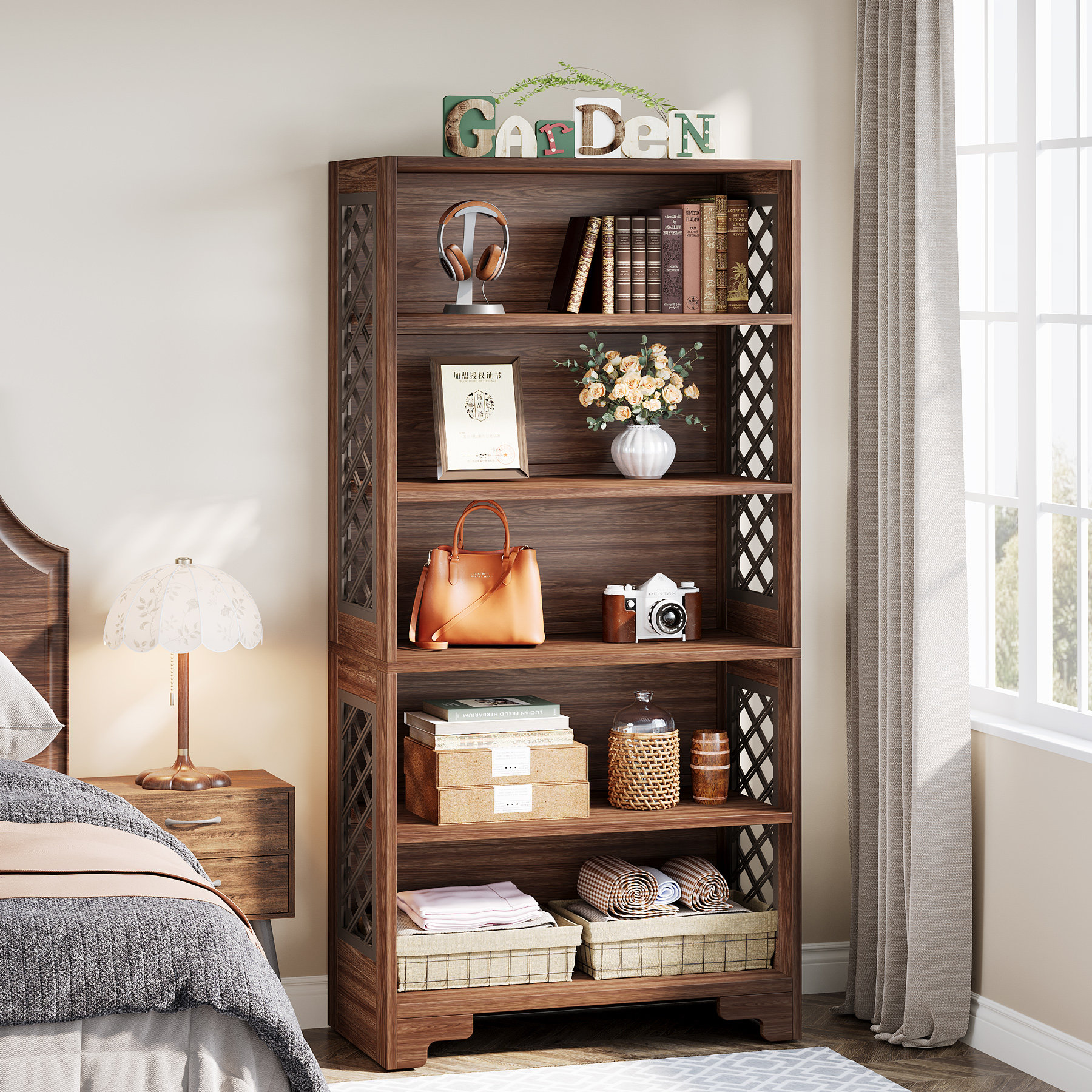 Millwood Pines 6-Tier Bookcase, Vintage Tall Bookcase | Wayfair