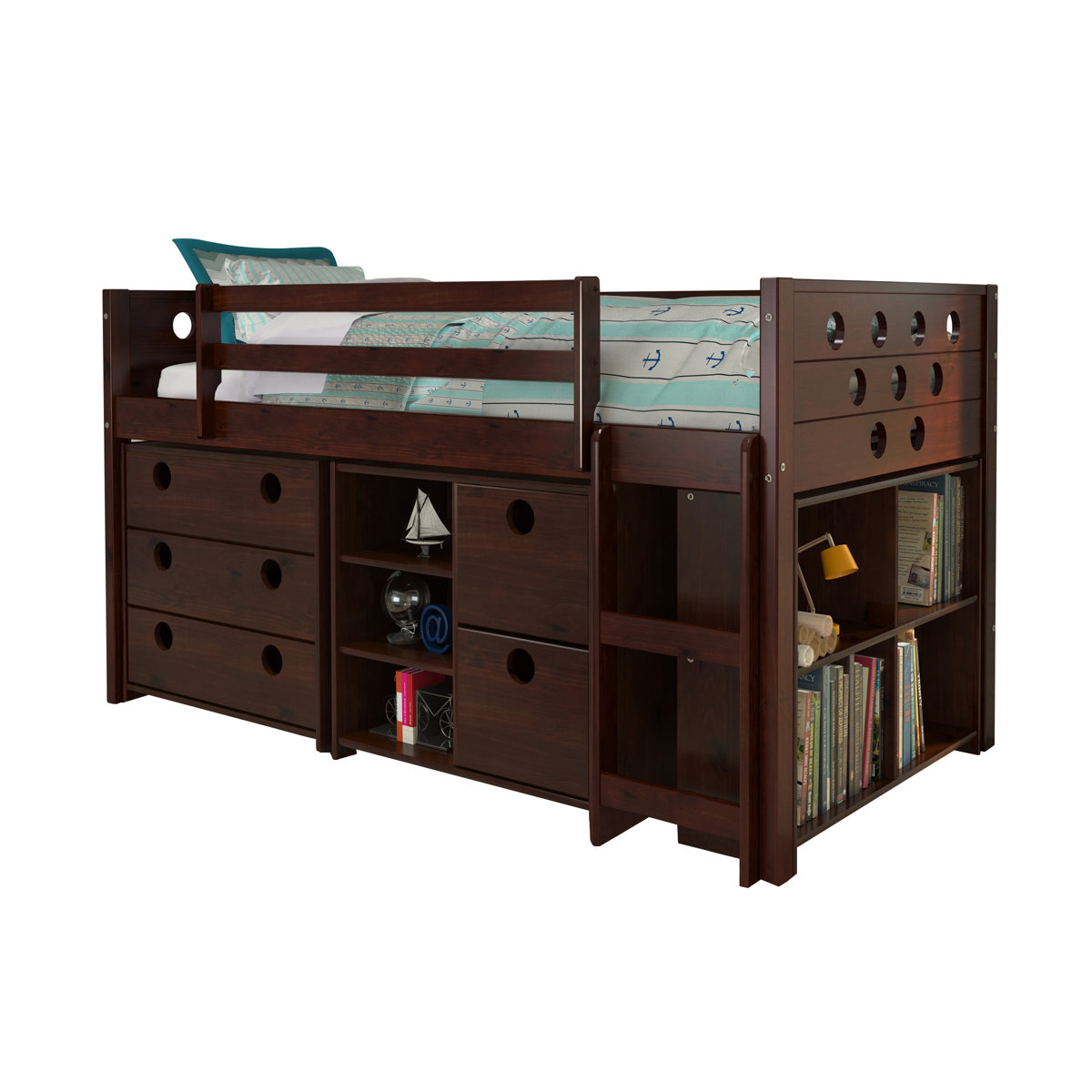Mack & Milo™ Abey Circles Twin Loft Bed with Storage and Bookcase ...