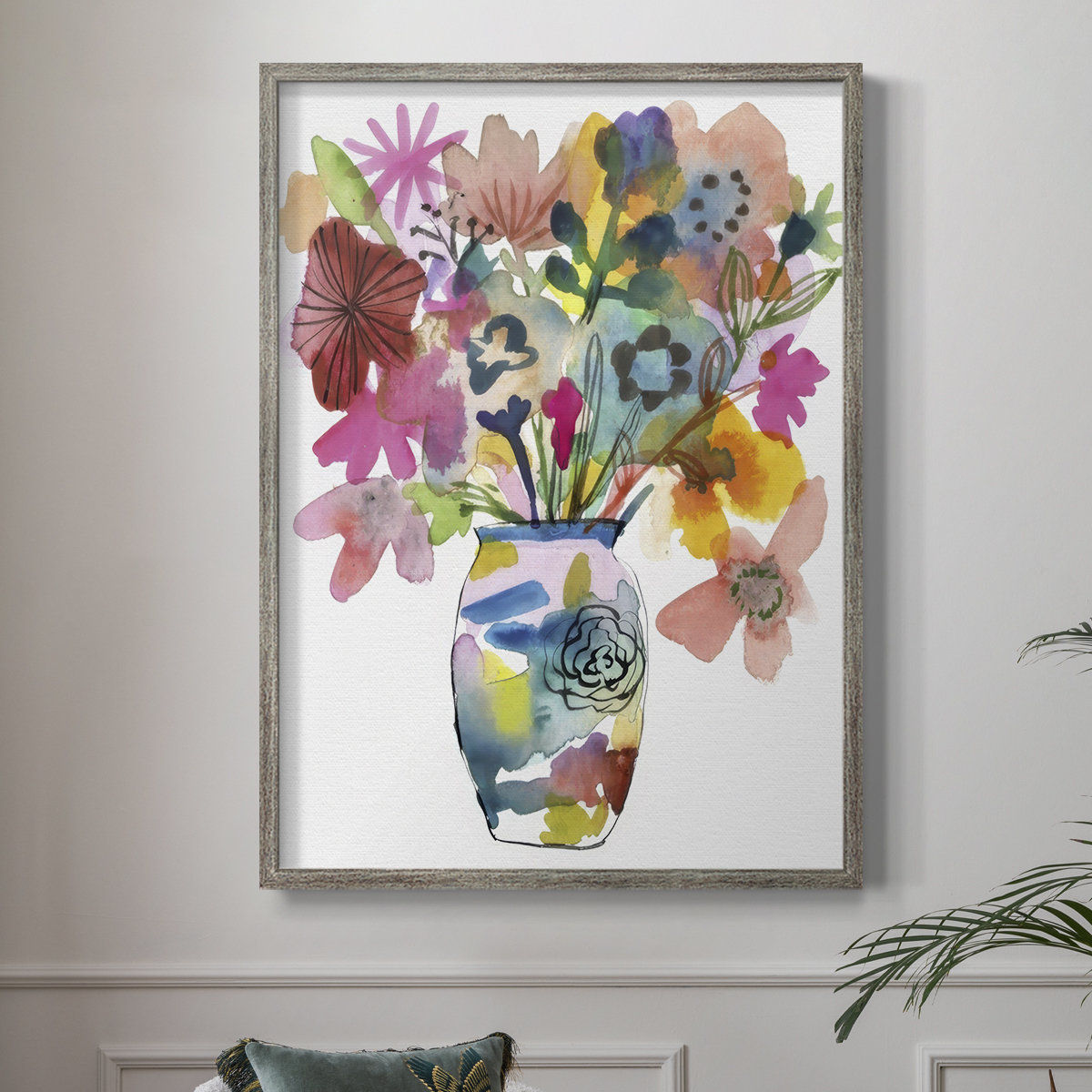 Lark Manor™ Linear Bouquet I Framed Print - Solid Wood | Wayfair