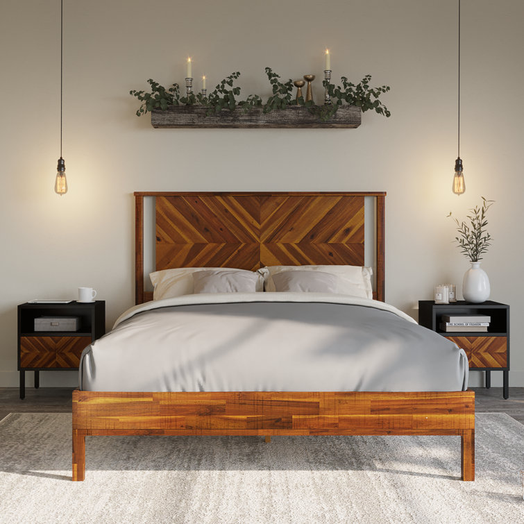 Millwood Pines Vivian DELUXE Platform Bed Frame with Headboard – Acacia ...