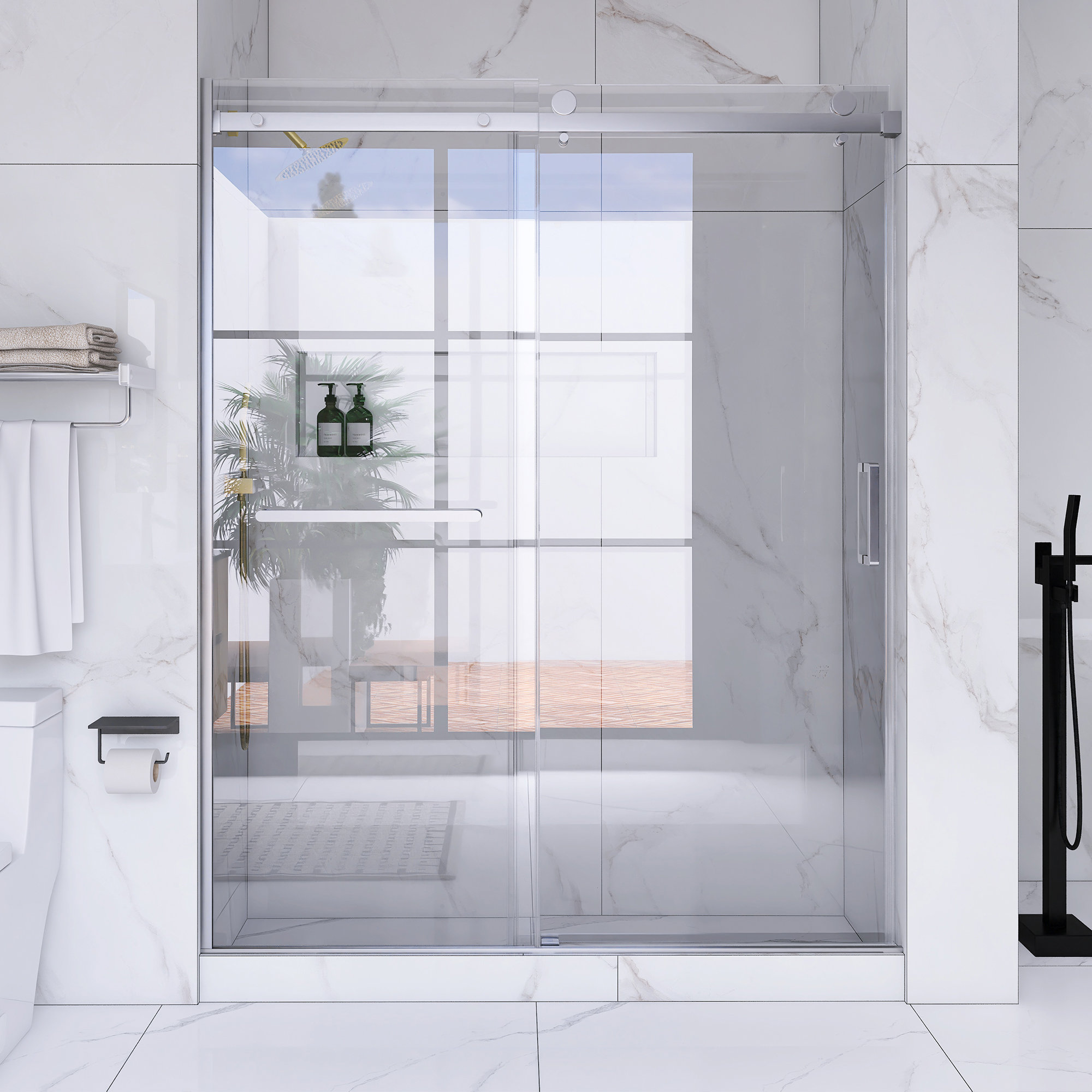 Magic Racks 60 In. W X 75 In. H Single Sliding Semi-Frame Shower Door ...