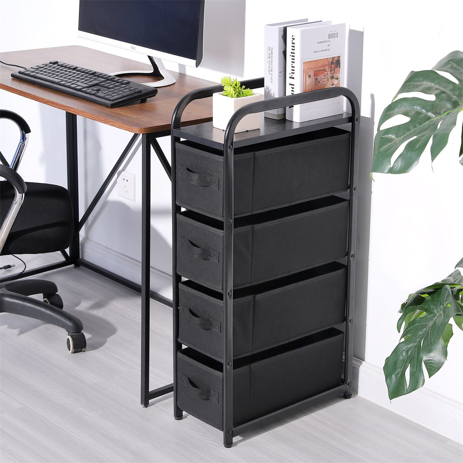 Rebrilliant 4 Drawers, Fabric Storage Tower, Small Upright Organizer ...