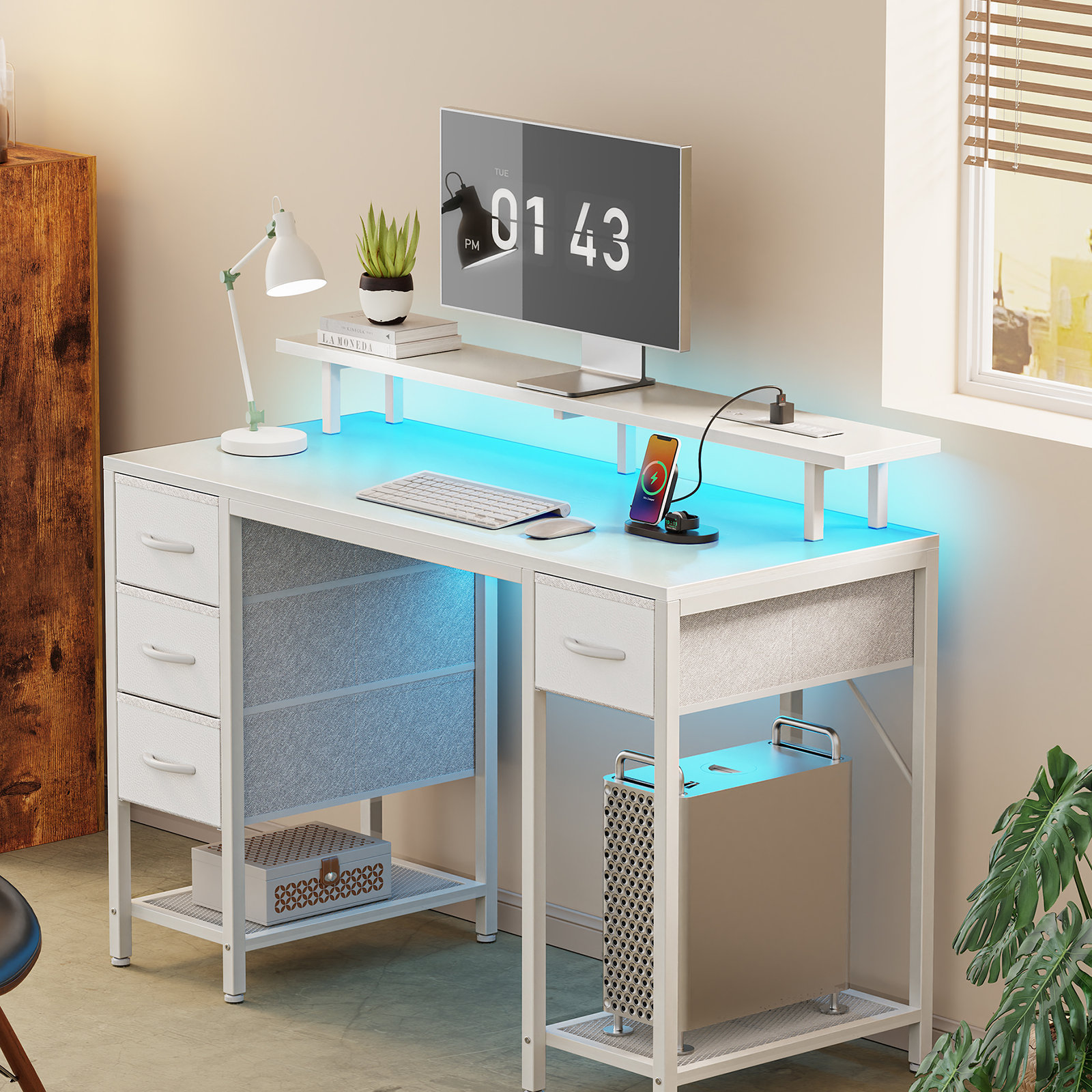 Ivy Bronx Neesha Desk with LED Lights, Computer Desk with Storage ...