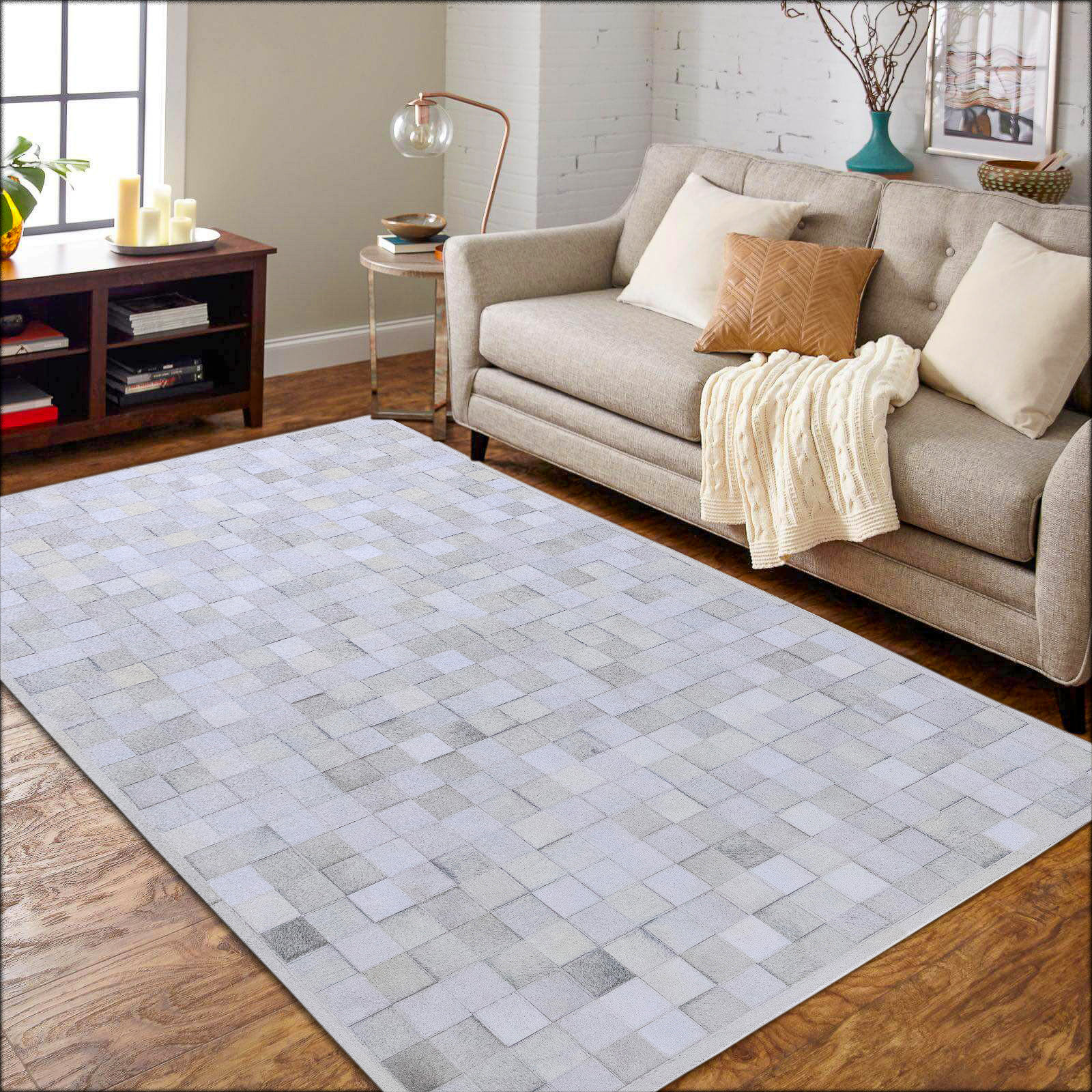 Latitude Run® Urban Art 5'x8' Leather Area Rug Handmade Grey Hexagon ...
