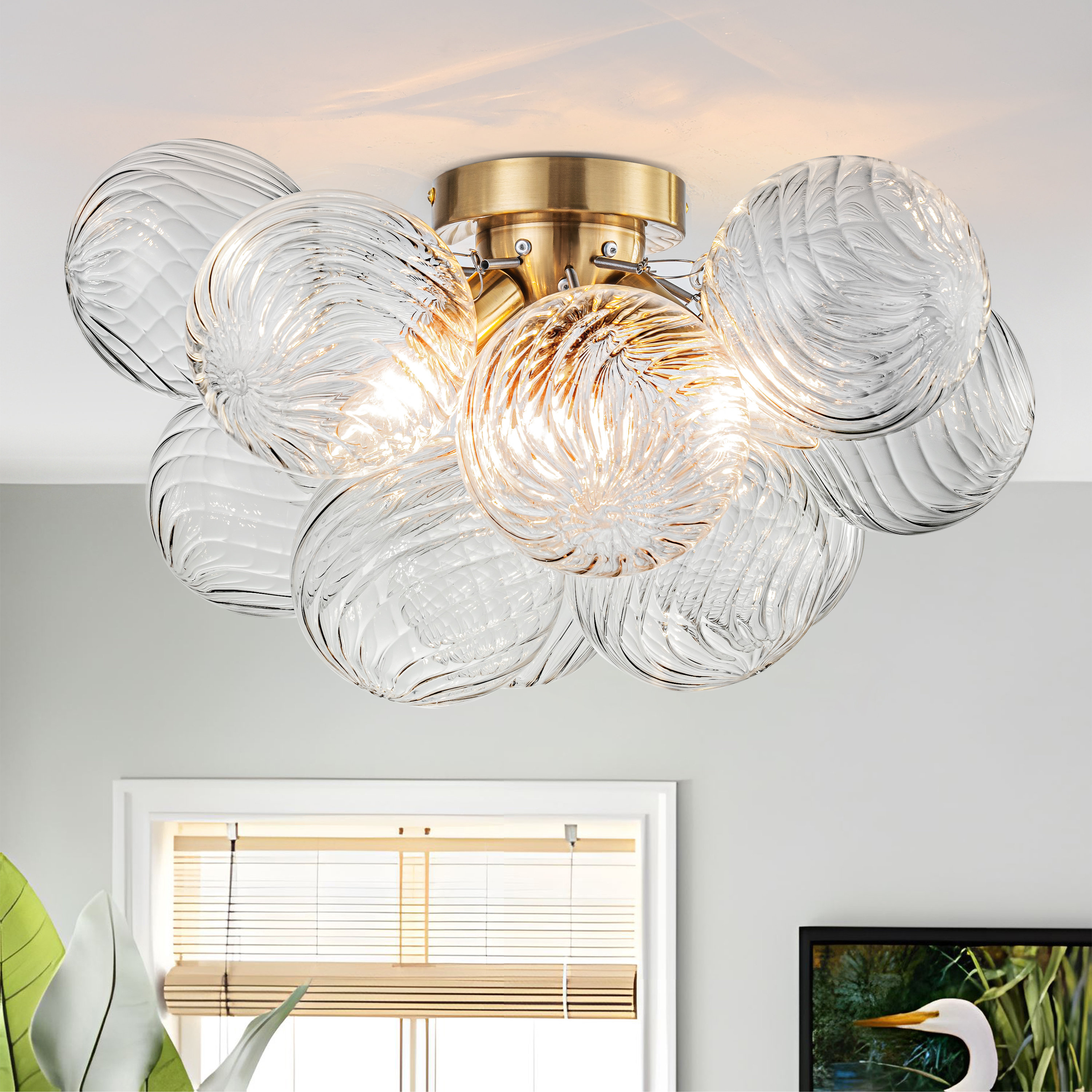 Everly Quinn Ahona 3 - Light Dimmable Semi Flush Mount With 13 Swirled Glass Globe Bubble Ball ...