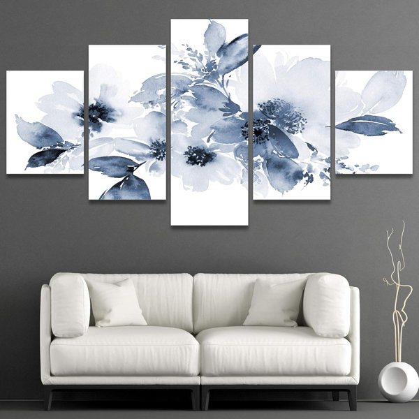 IDEA4WALL Minimal Botanical French Blue Flowers Watercolor Abstract ...