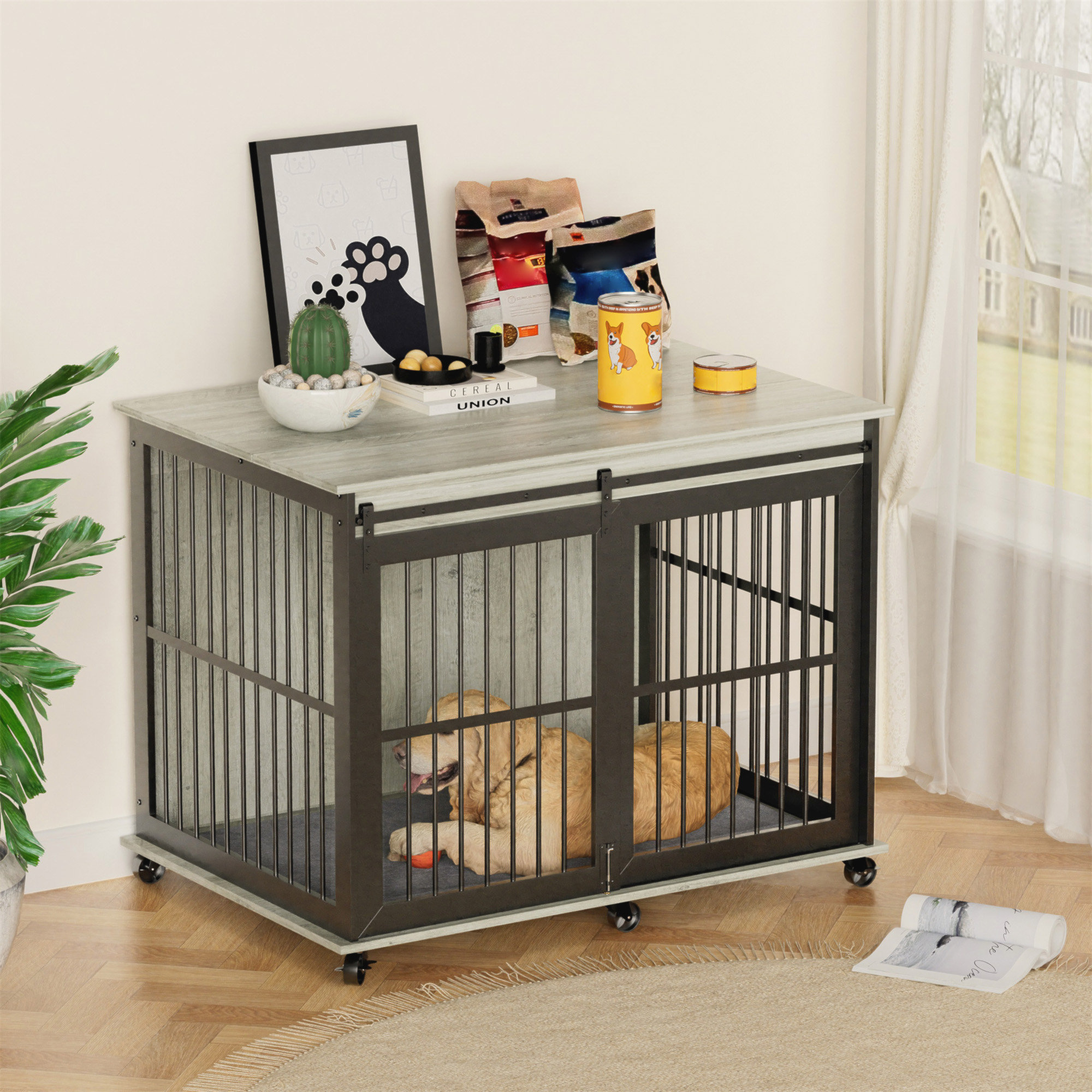 Archie & Oscar™ Furniture Dog Crate Sliding Iron Door Dog Crate With ...