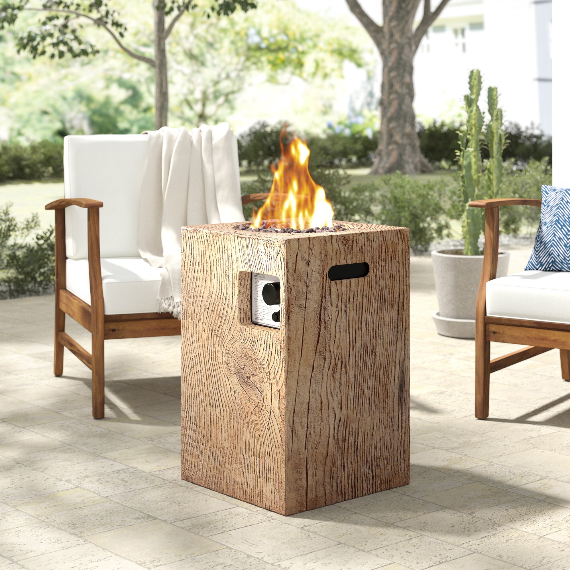 Mistana™ Cudney 25'' H x 16'' W Stone Propane Outdoor Fire Column ...