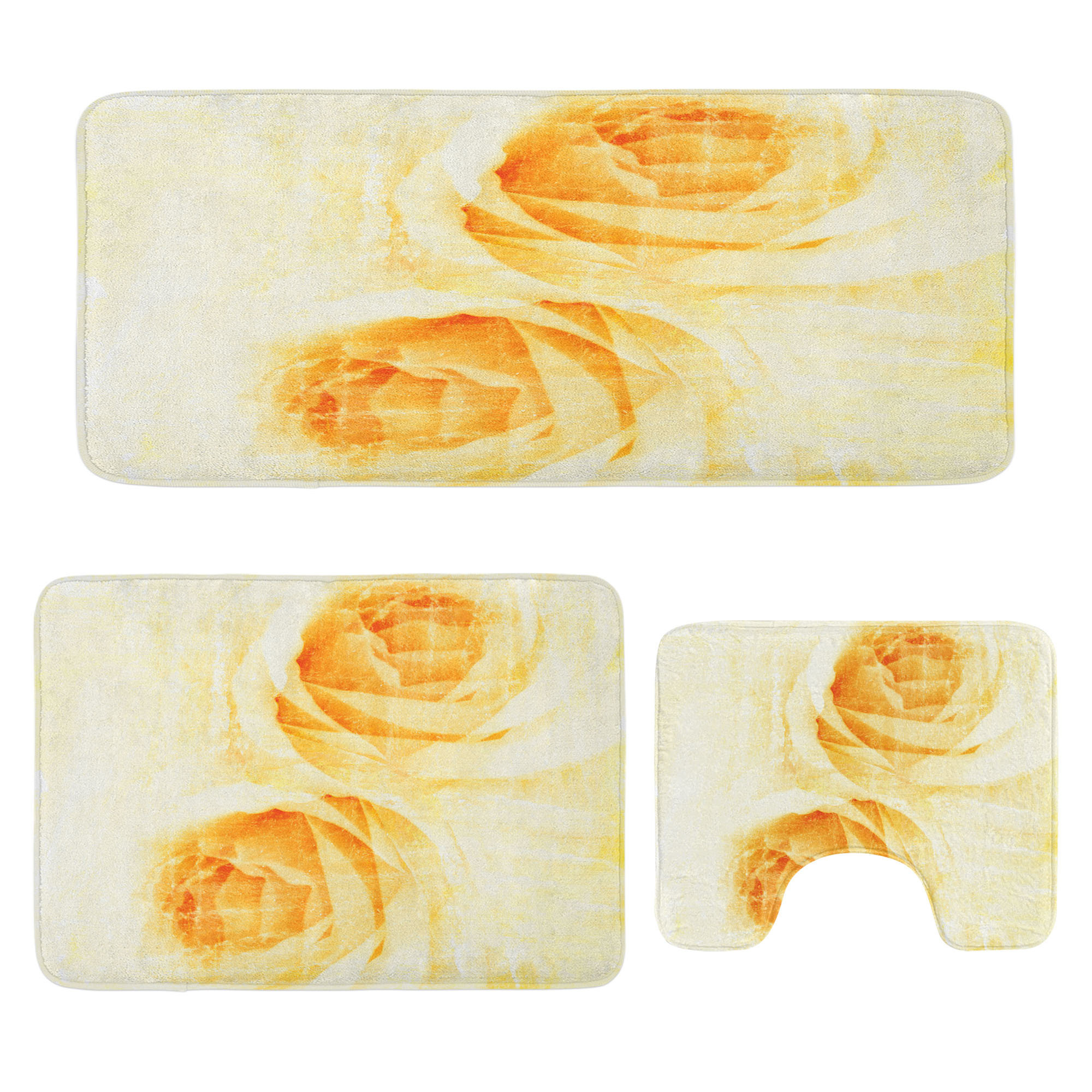 East Urban Home Yellow Bathroom Rug Set 3 Pieces U-Shape & Rectangle ...