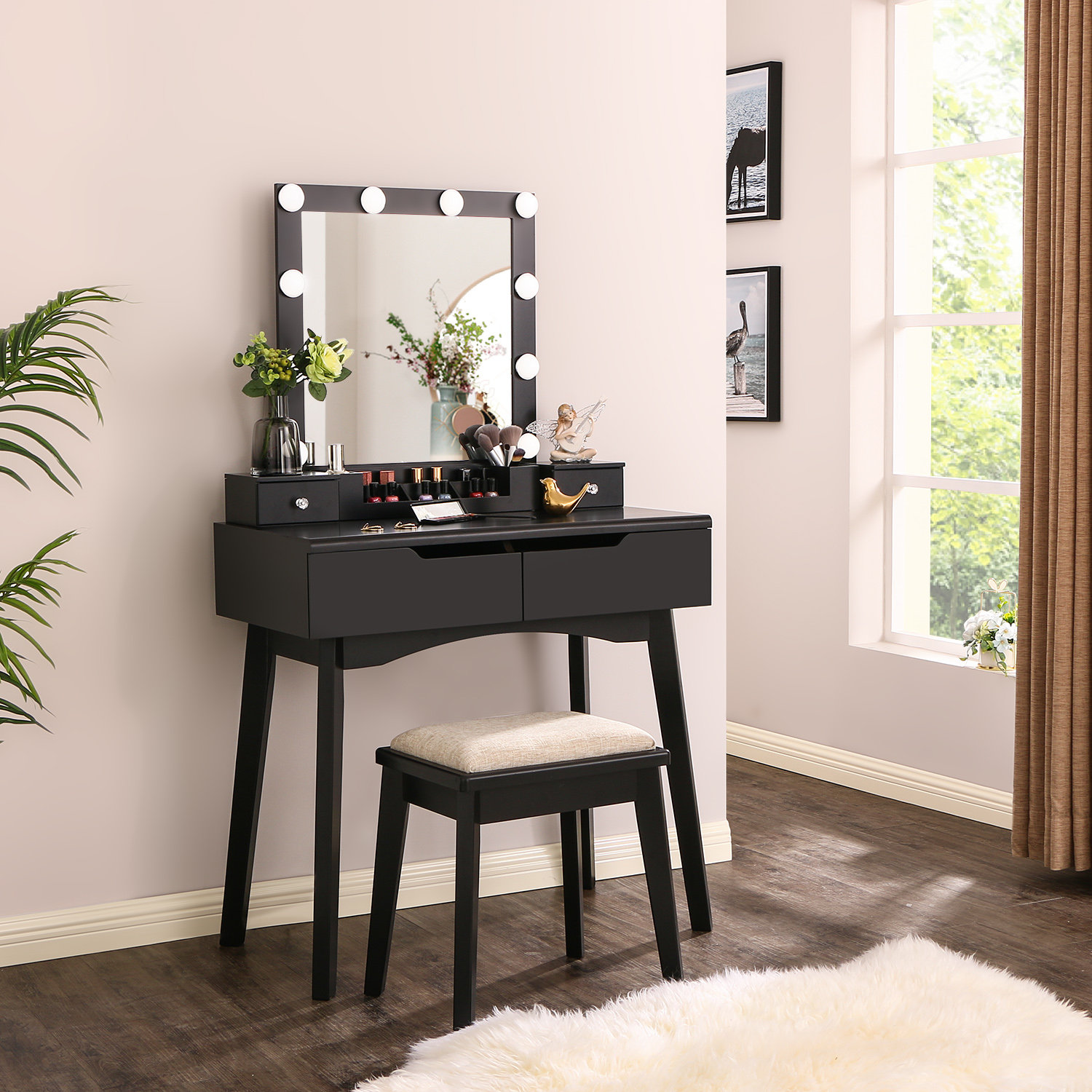 Corrigan Studio Andee Makeup Vanity Set with Stool and Mirror & Reviews ...
