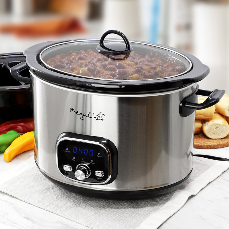 MegaChef 5.6Liter + 2.5 Liter Split Stainless Steel Electric Slow ...