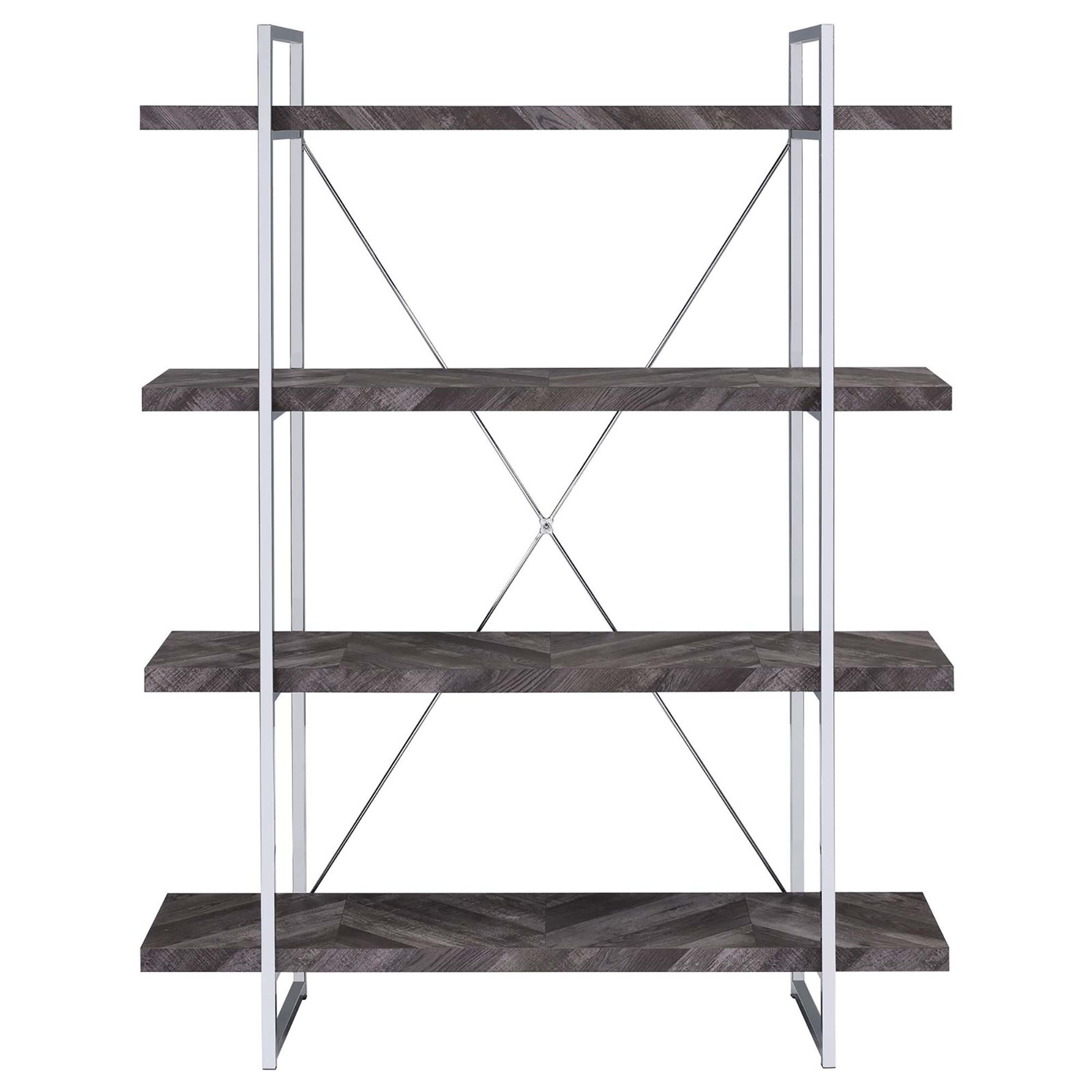 Brayden Studio Rustic Grey Herringbone Bookcase with Full-Length Shelf ...