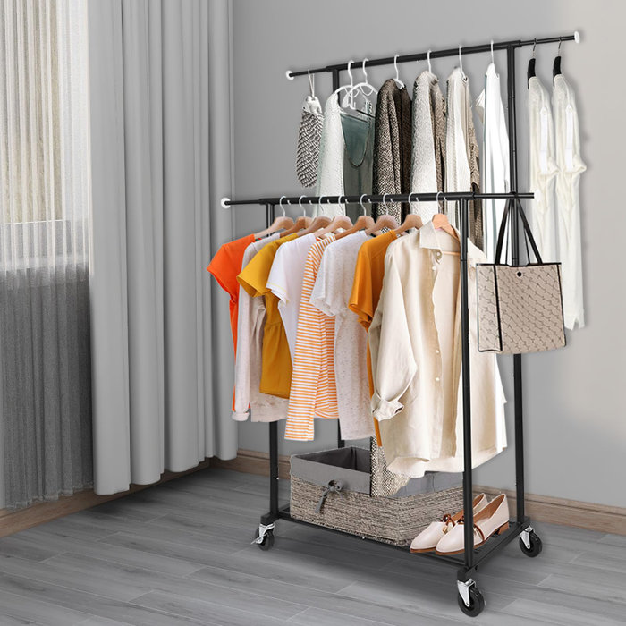 Rebrilliant Mayzell Metal Adjustable Rolling Portable Wardrobe | Wayfair