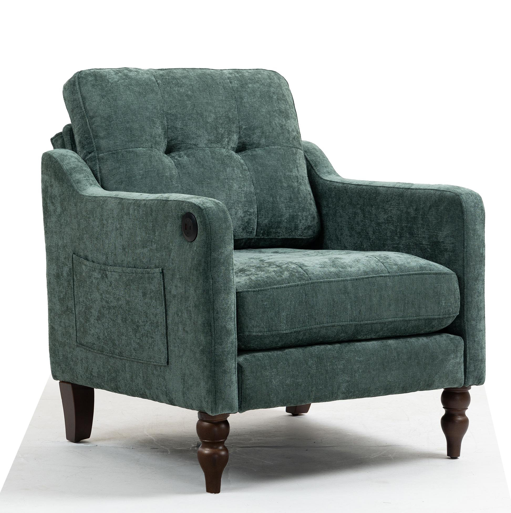 Red Barrel Studio® Accent Comfy Chenille Chair W/USB Charging Port,Mid+,Soft+,High-Support ...