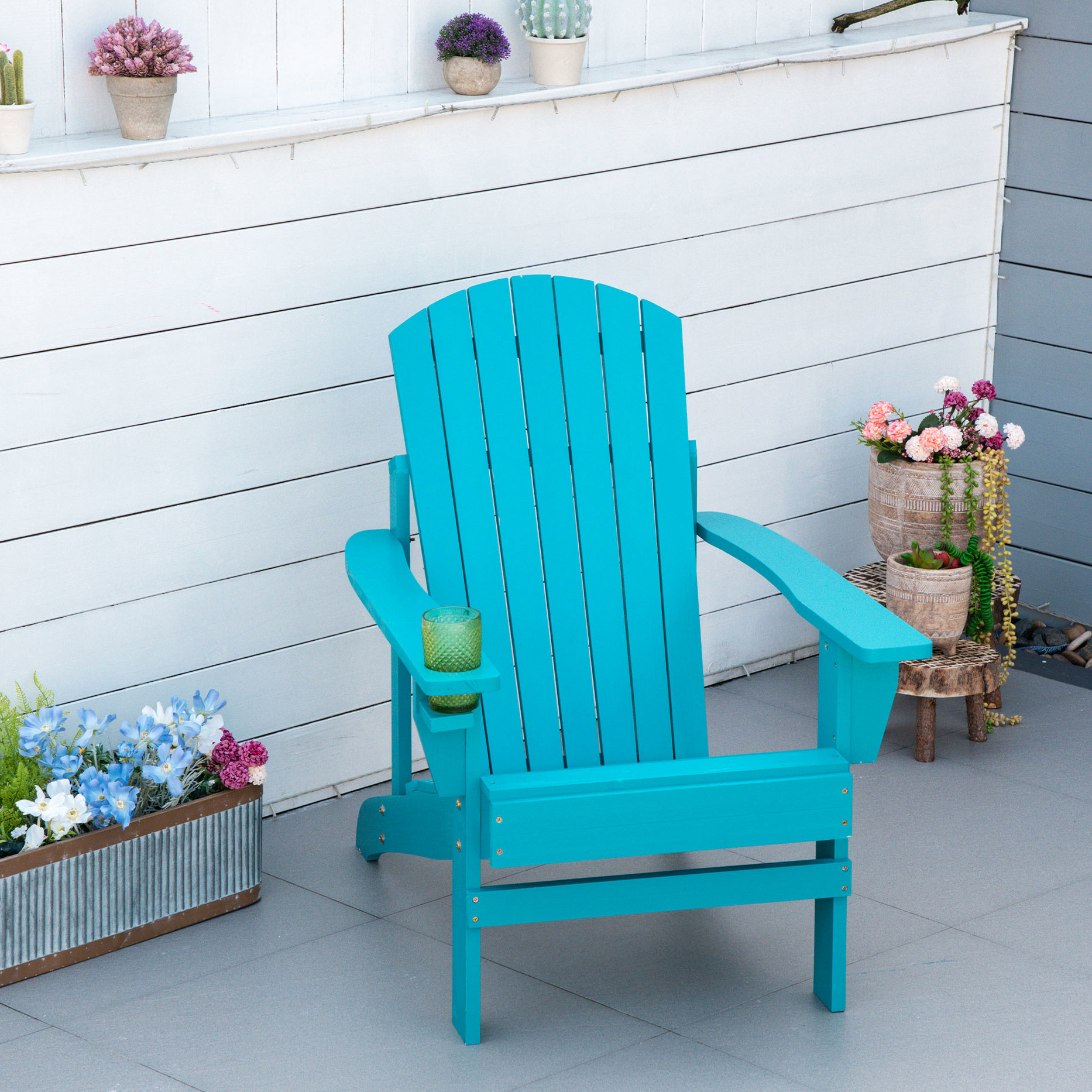 Dovecove Sky Blue Chair With Cup Holder, For Patio, Lawn, Deck, Garden ...