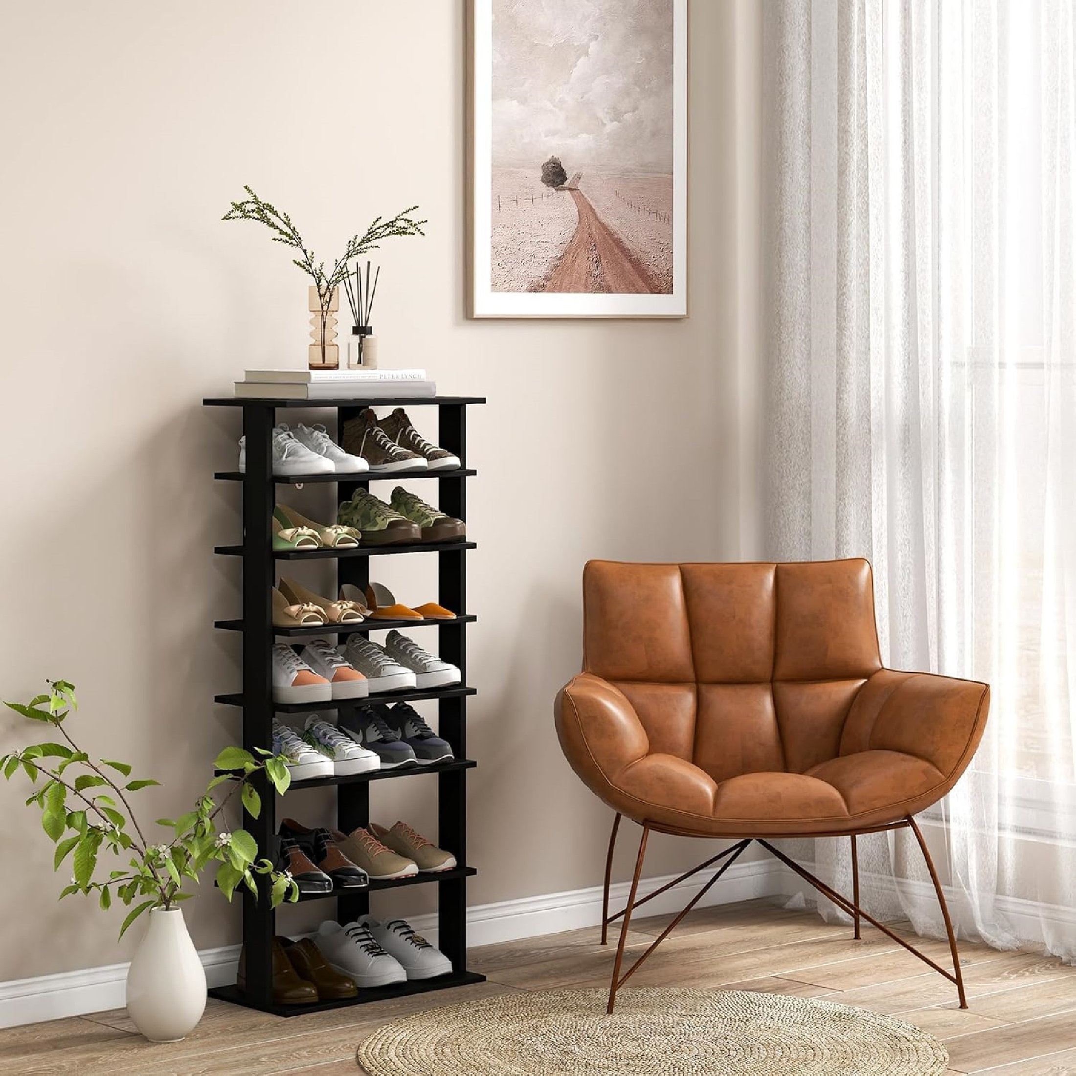 Latitude Run® 7-Tier Vertical Wood Shoe Rack, Narrow Slim Organizer ...