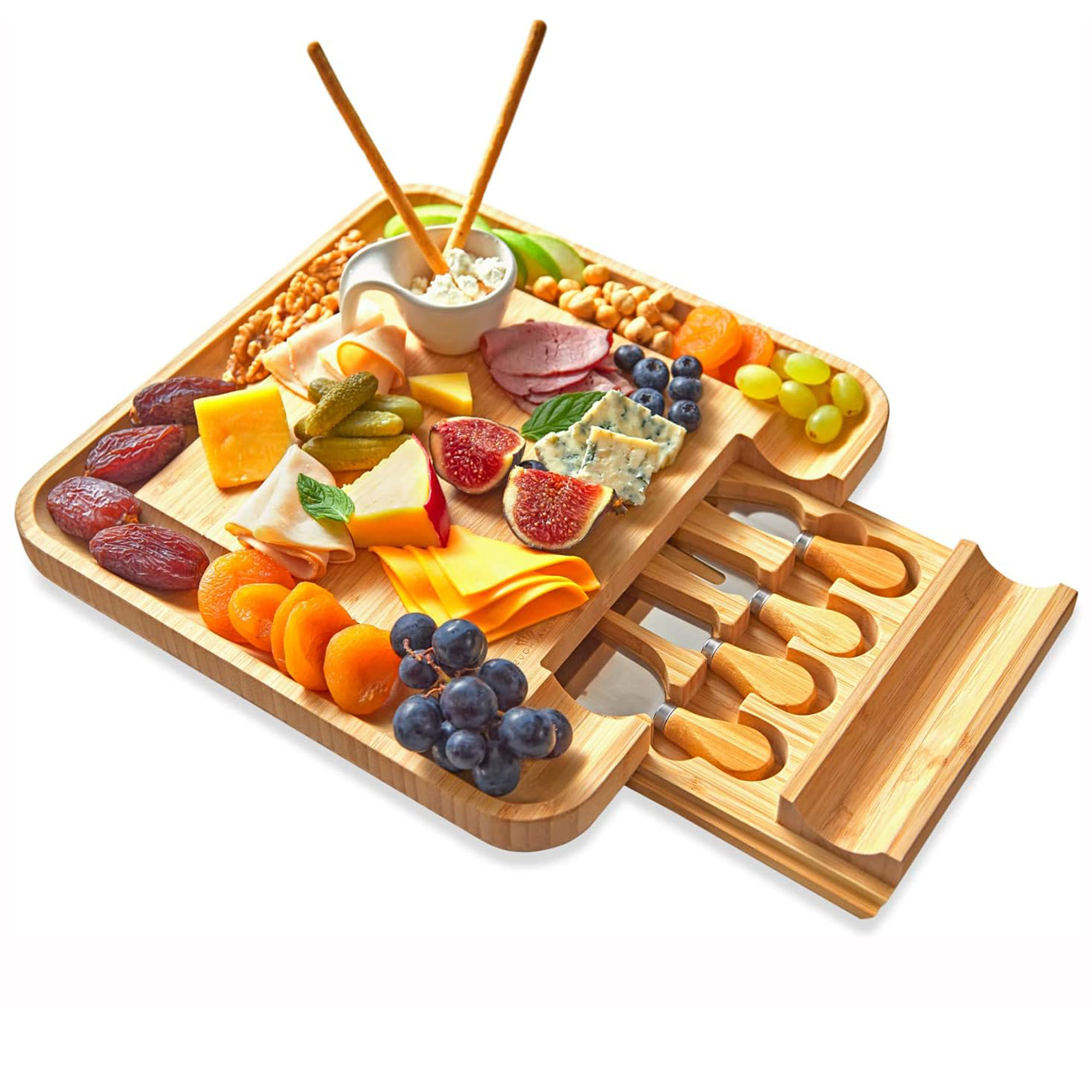 Ophelia & Co. Bamboo Cheese Board with Slide-out Cutlery Drawer ...