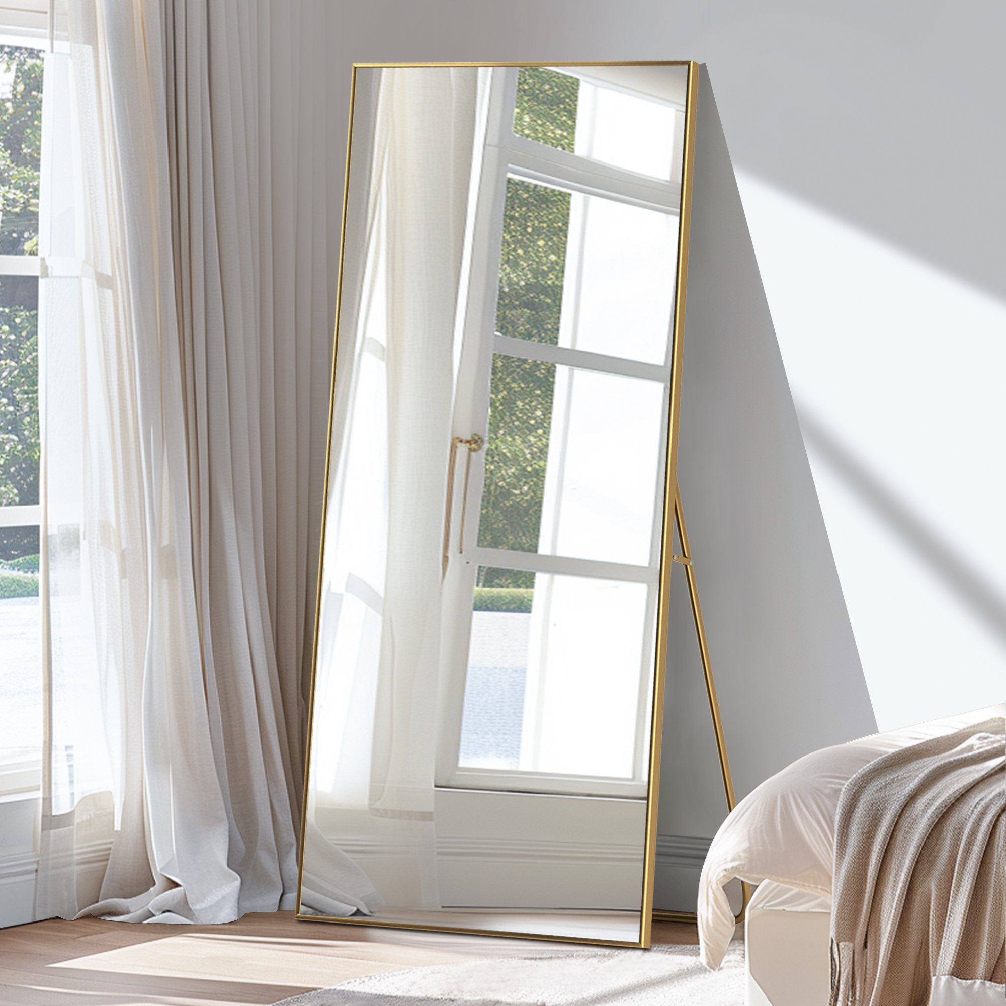 Ivy Bronx Lensa Rectangle Metal Full Length Wall Mirror with Embedded ...