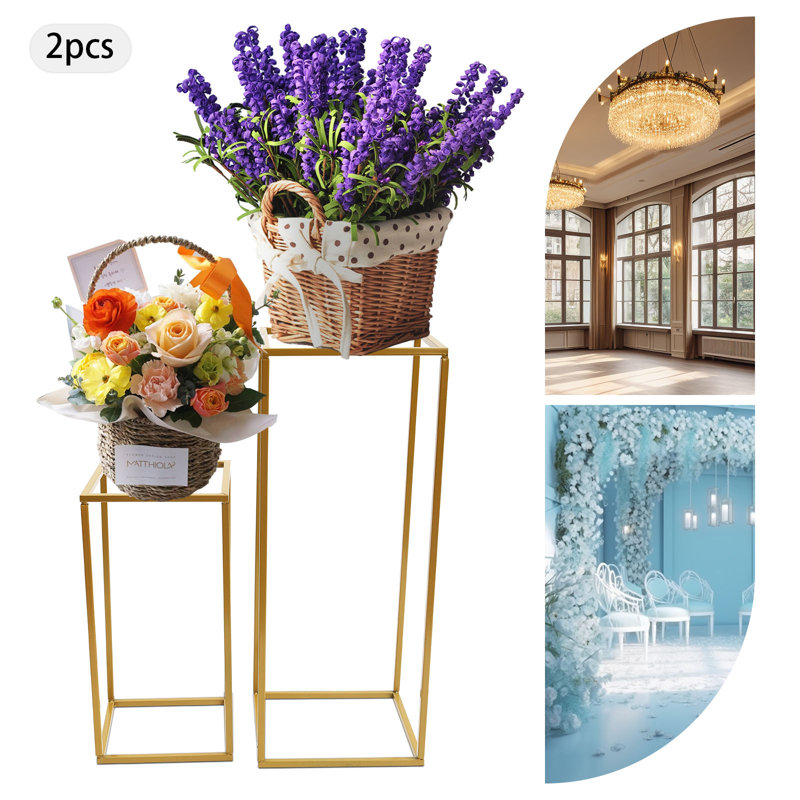 Mercer41 Cindel 4Pcs Gold Flower Floor Stand Metal Column Flower Stand ...