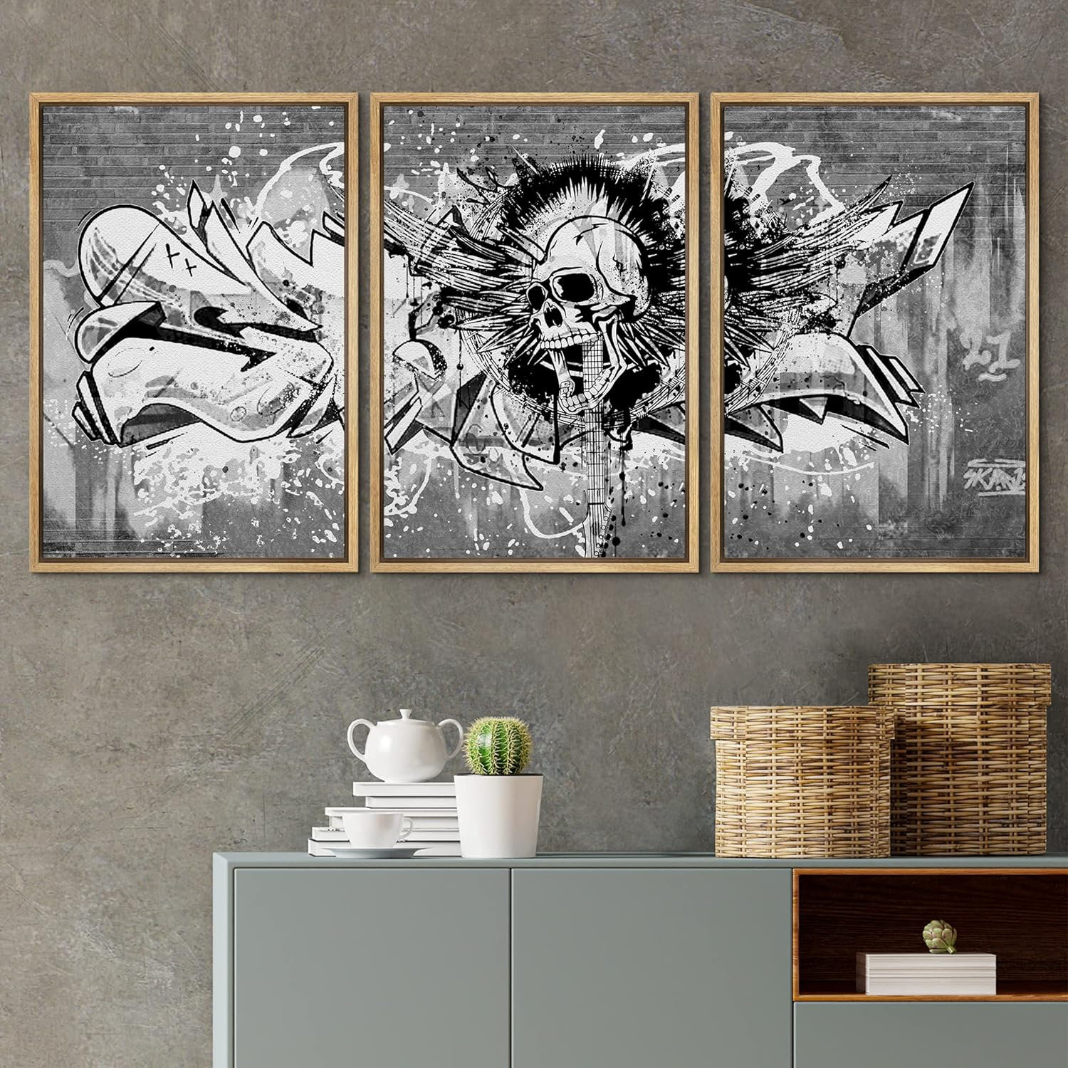 IDEA4WALL Pop Urban Street " Spray Paint Rock 'N Roll Skull Graffiti ...