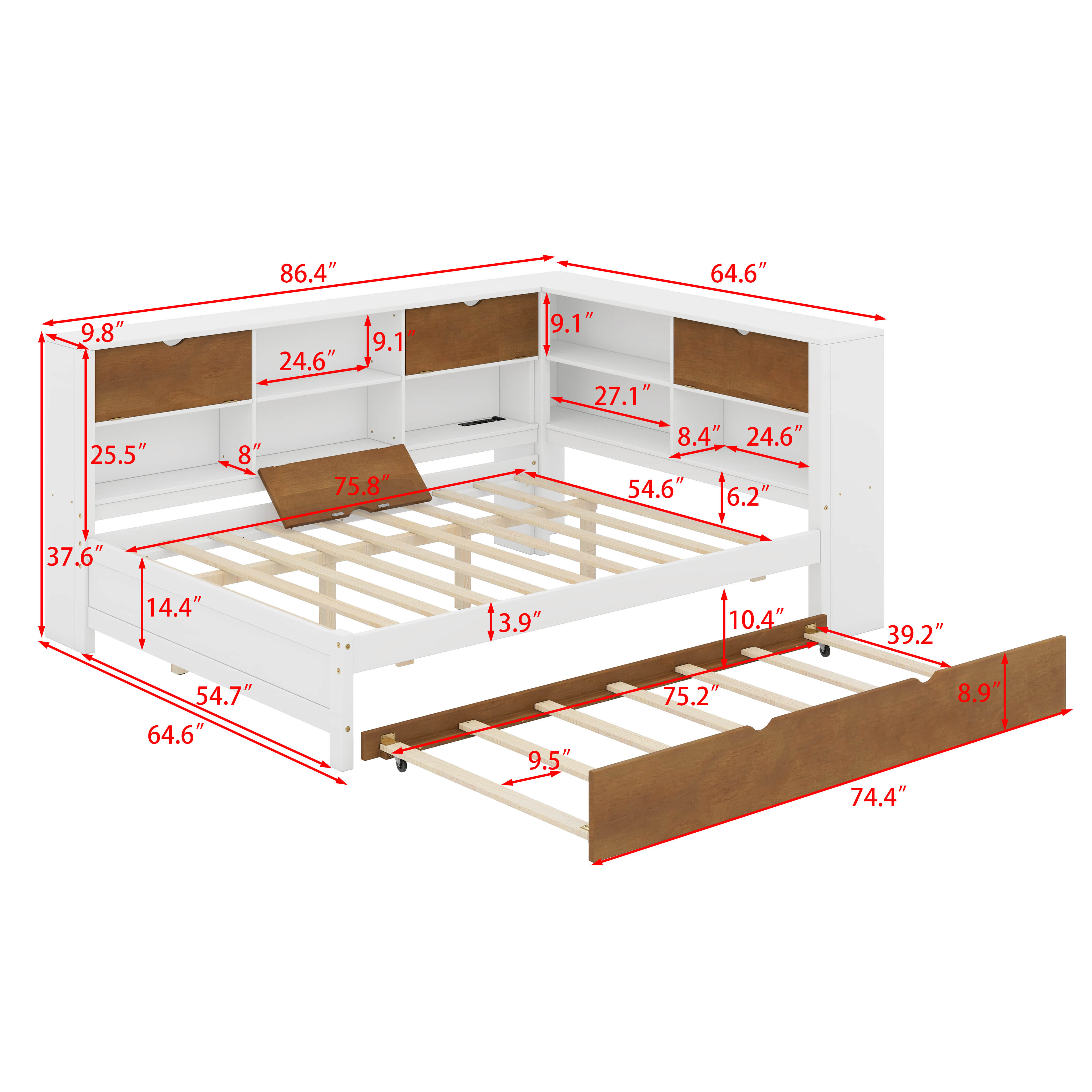 Lark Manor™ Durazo Full Size Corner Bed Wooden Captain L-Shaped Bed ...