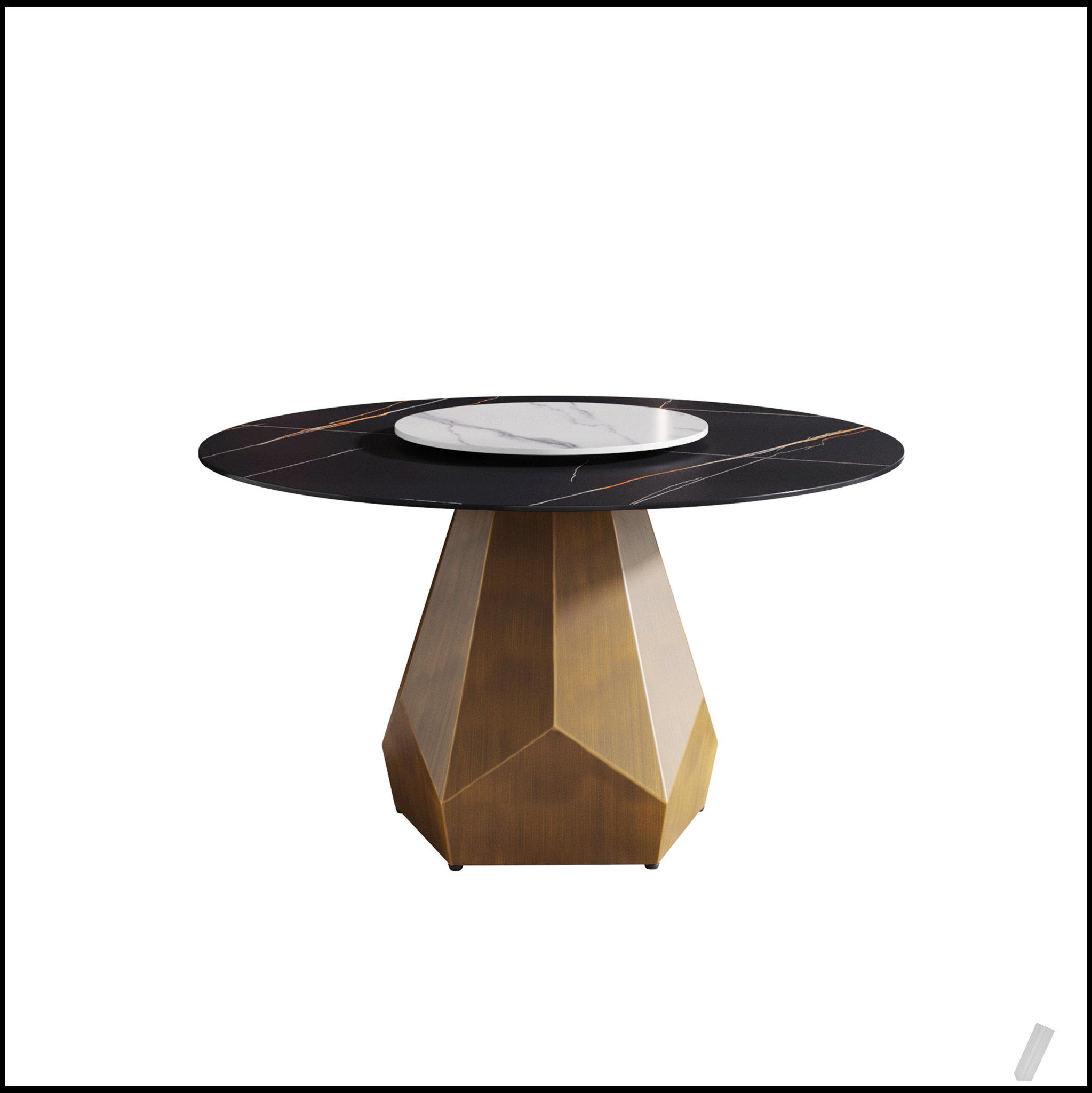 Orren Ellis Round Artificial Dining Table with Rotating Top and Metal ...