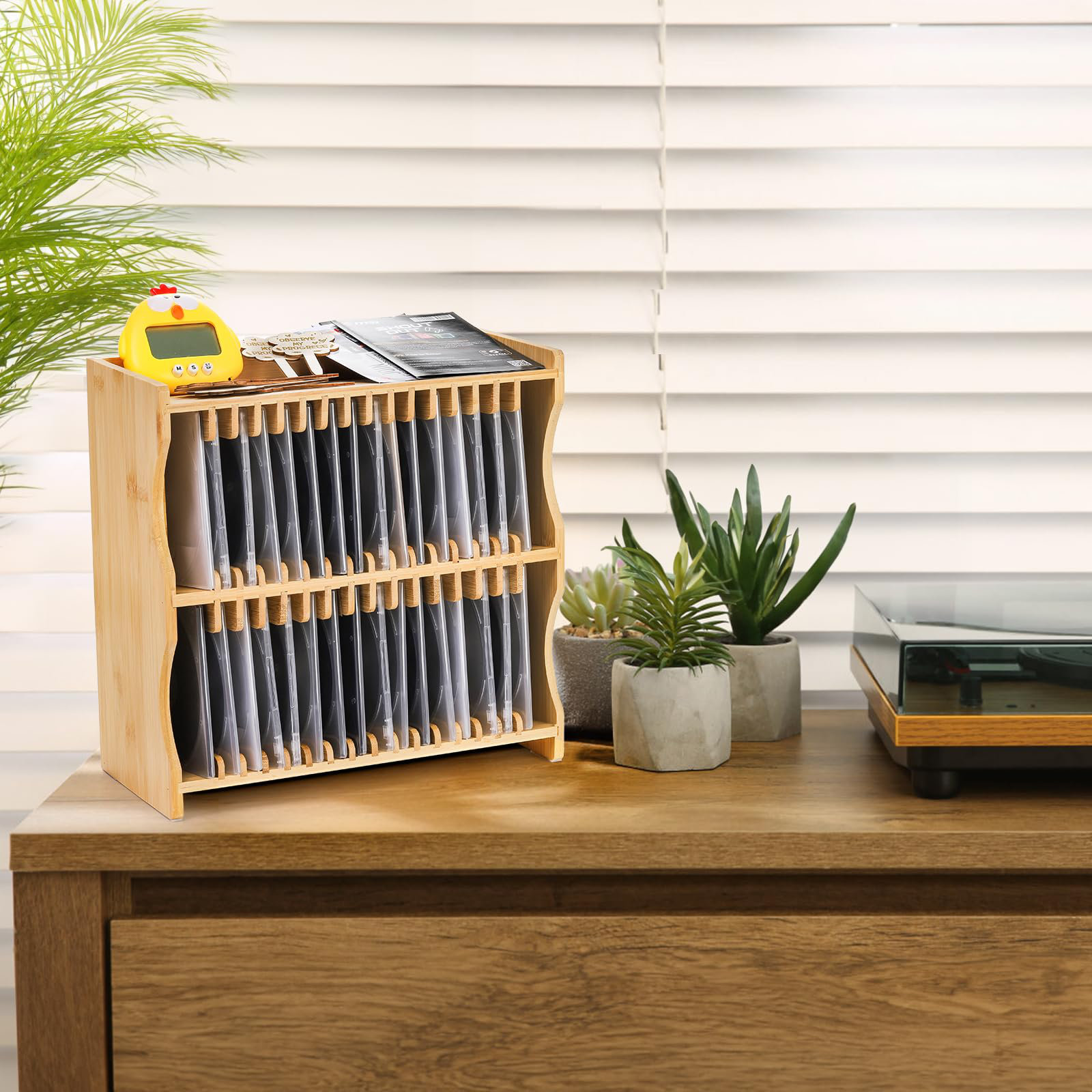 George Oliver CD Holder Rack, Bamboo CD Rack Organizer With Rubber Feet ...