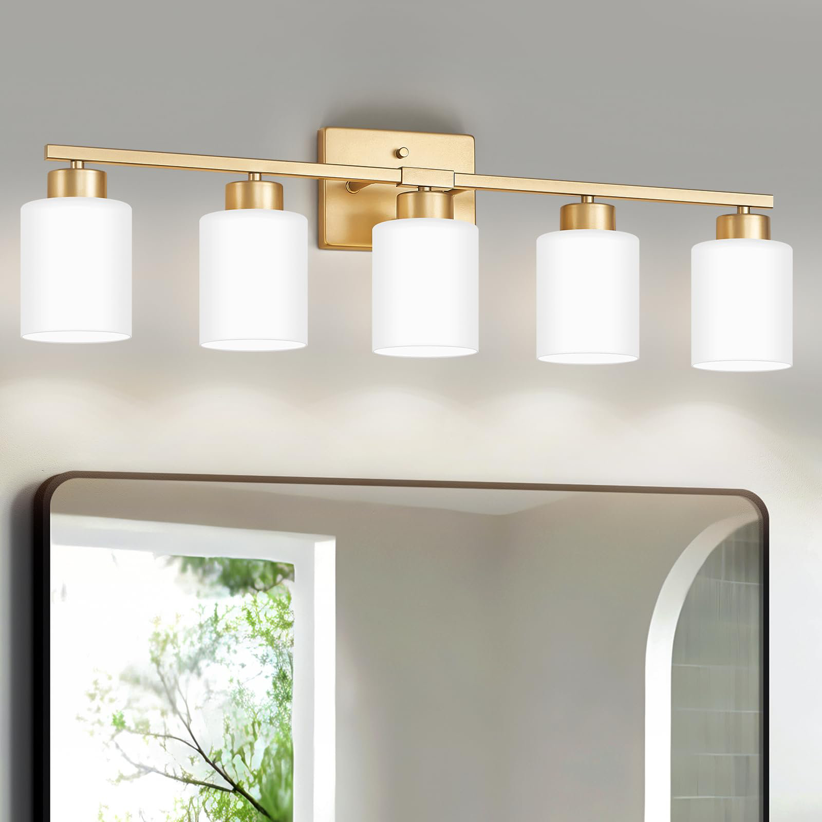 Everly Quinn 5-Light Modern Bathroom Vanity Light Fixture with Milky ...