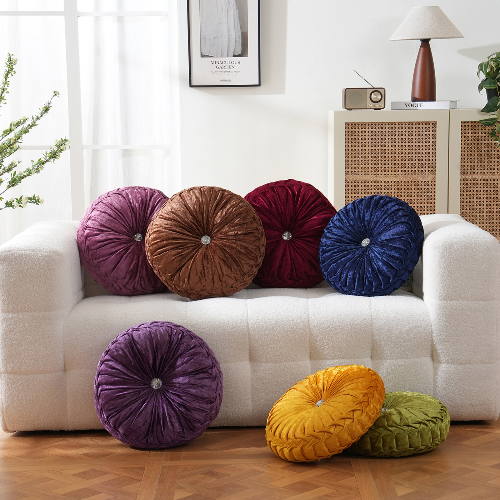 Kindred Home PUMPKIN JEWEL Velvet Round Decorative Pillow for Couch ...