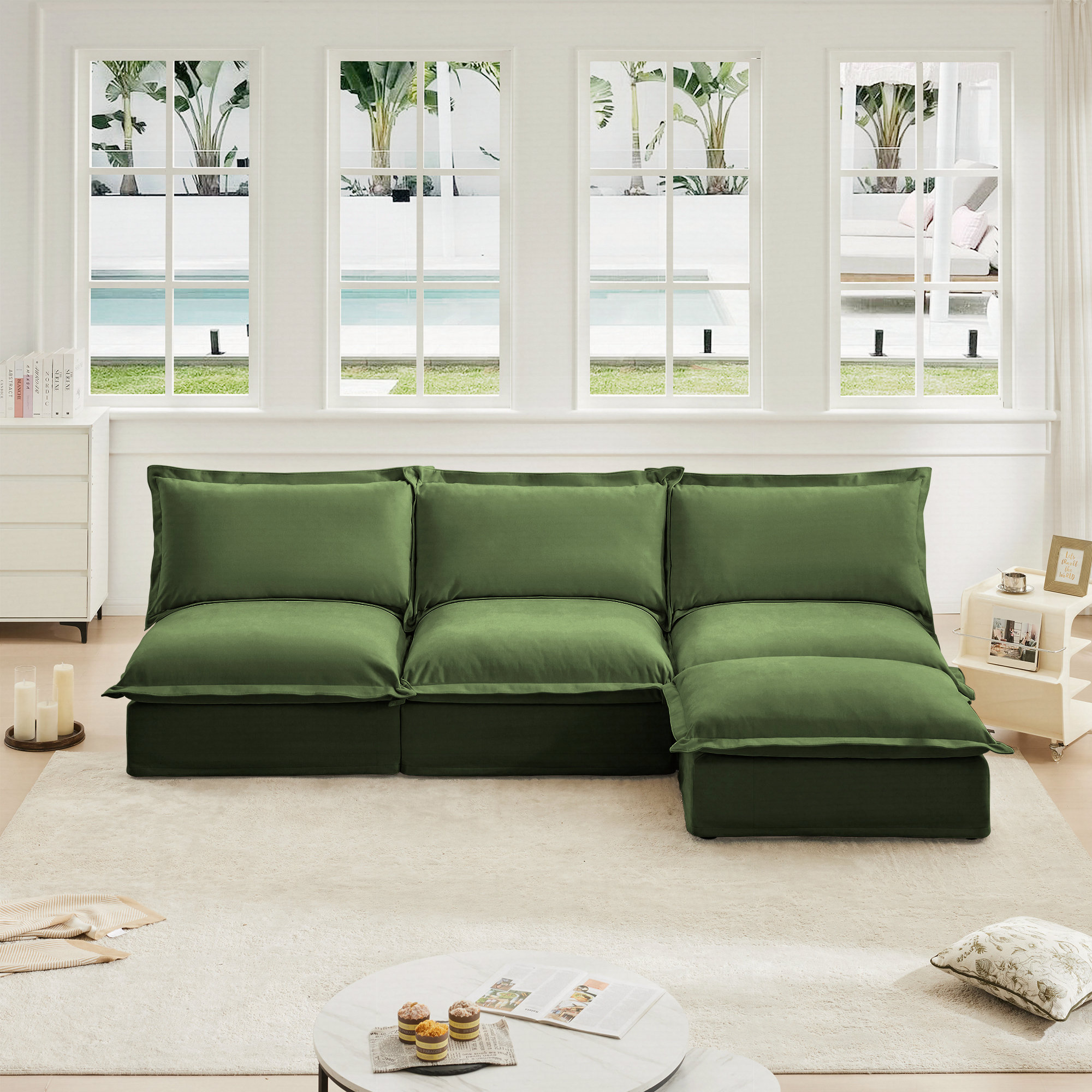 Amer Thyst Slipcovered 3 Seater Armless Modern Upholstered Modular ...