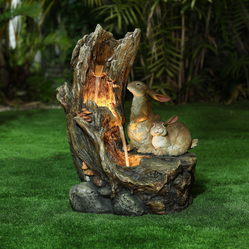 Union Rustic Lano Resin Bunnies Fountain with Light & Reviews | Wayfair