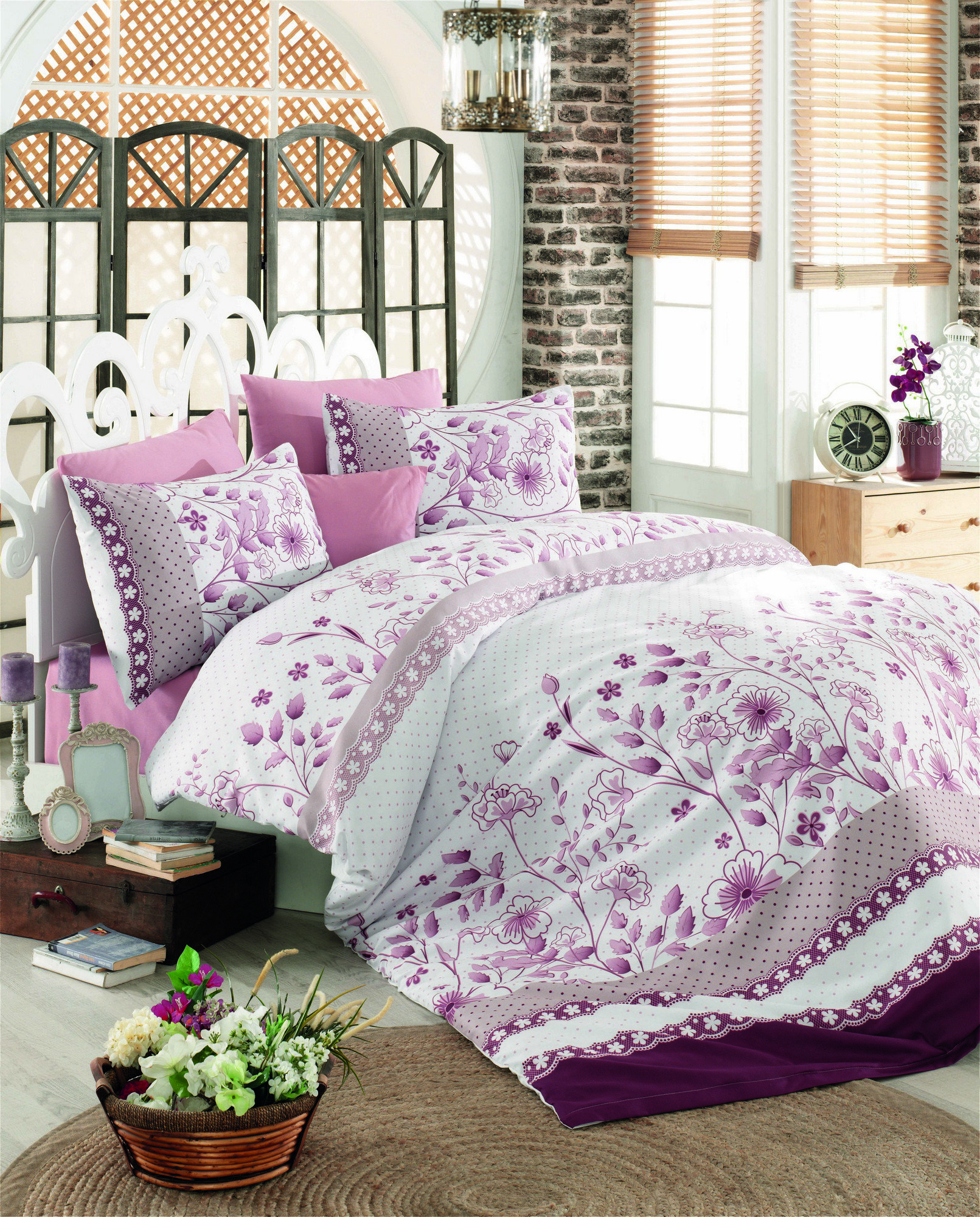 Asir Group INC Nickole Lilac/White/Green 100% Cotton Modern ...