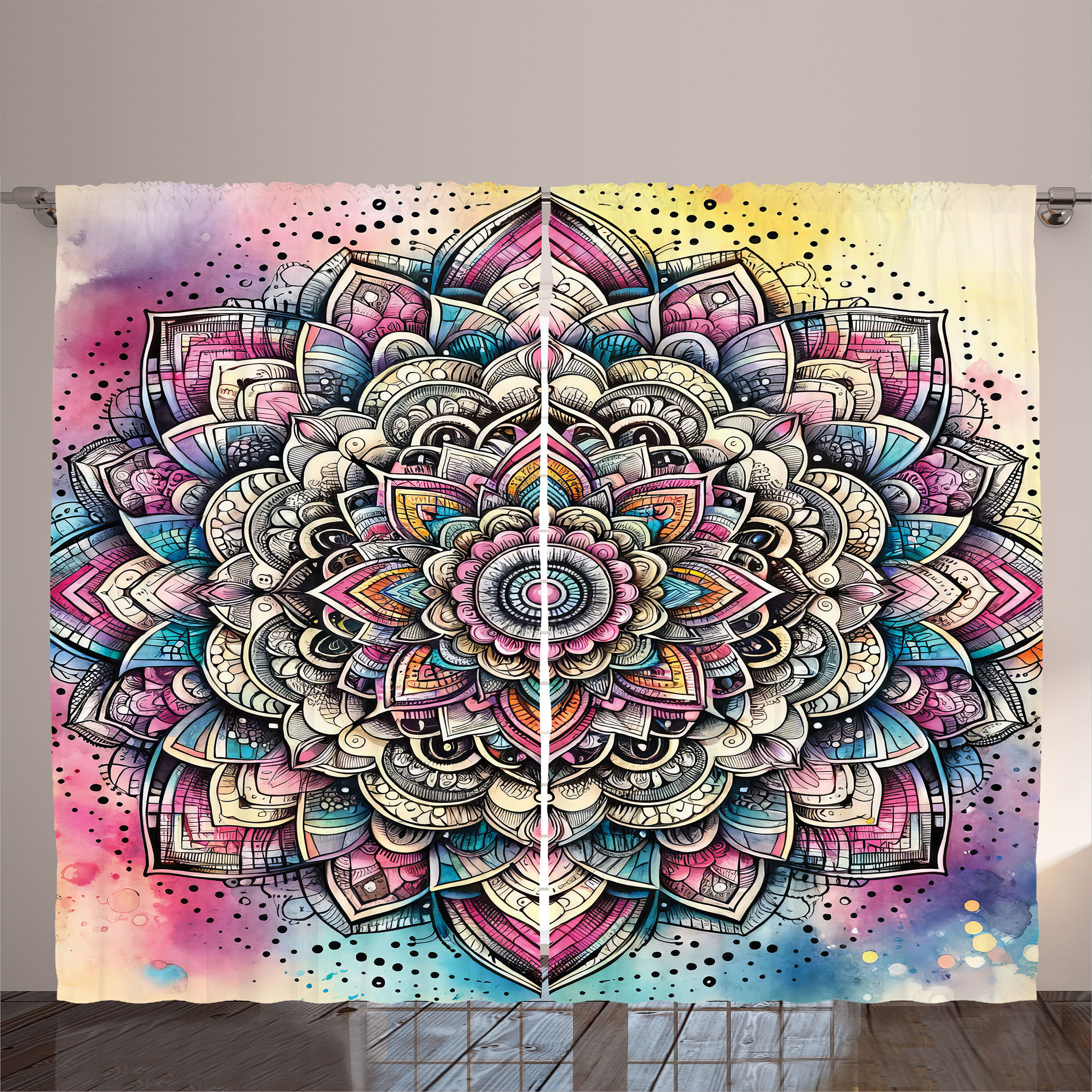 Latitude Run® Curtains 2 Panel Set, Art Oriental Dream Mandala Magenta ...